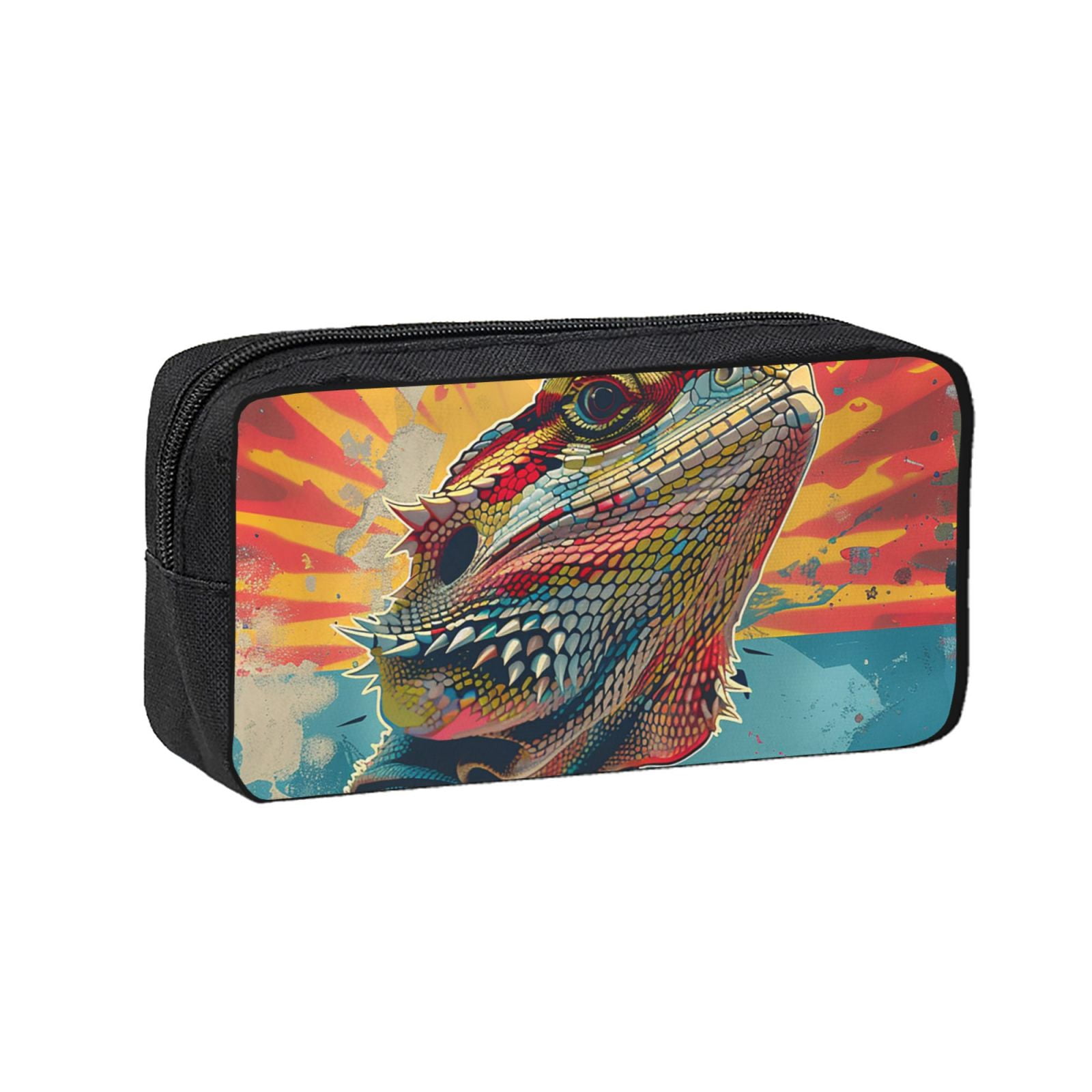 Bearded Dragon Lizards Retro Large Capacity Pen Case Pencil Pouch Multi ...