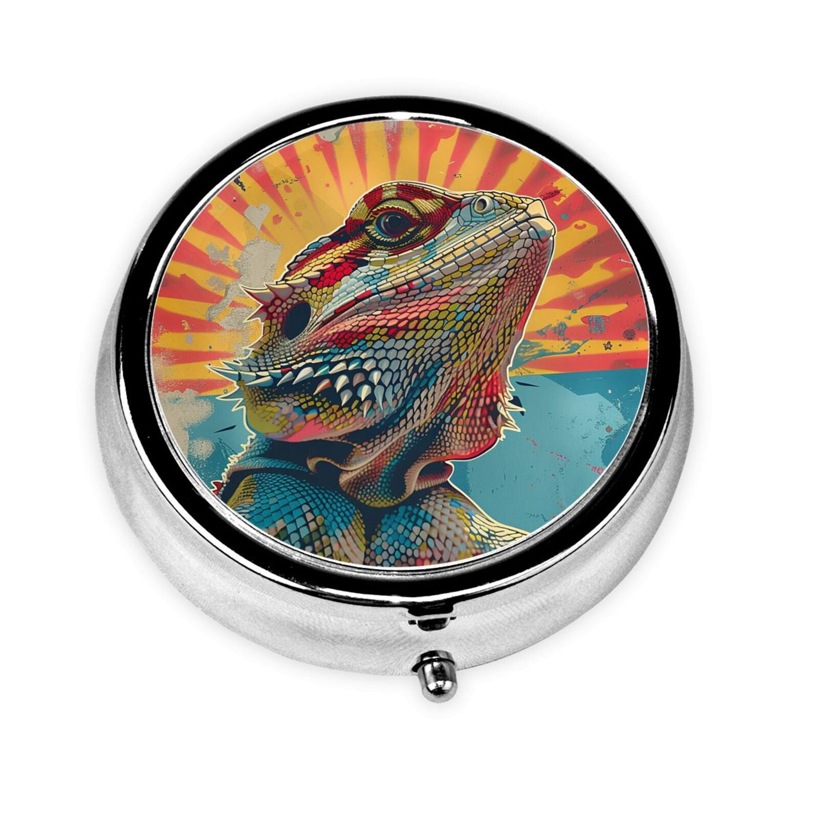 Bearded Dragon Lizards Retro Mini Round Pill Box Portable Small Pill ...