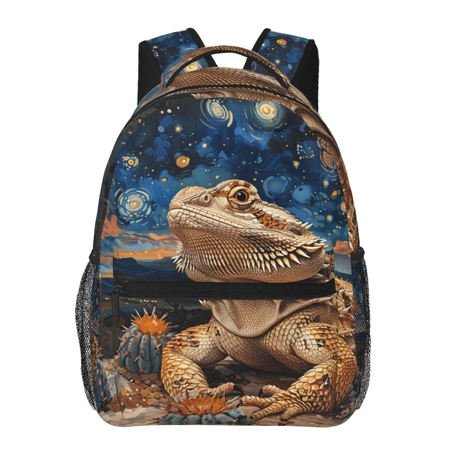 Bearded Dragon Lizards Retro Starry Backpack Casual College Bag Zipper ...