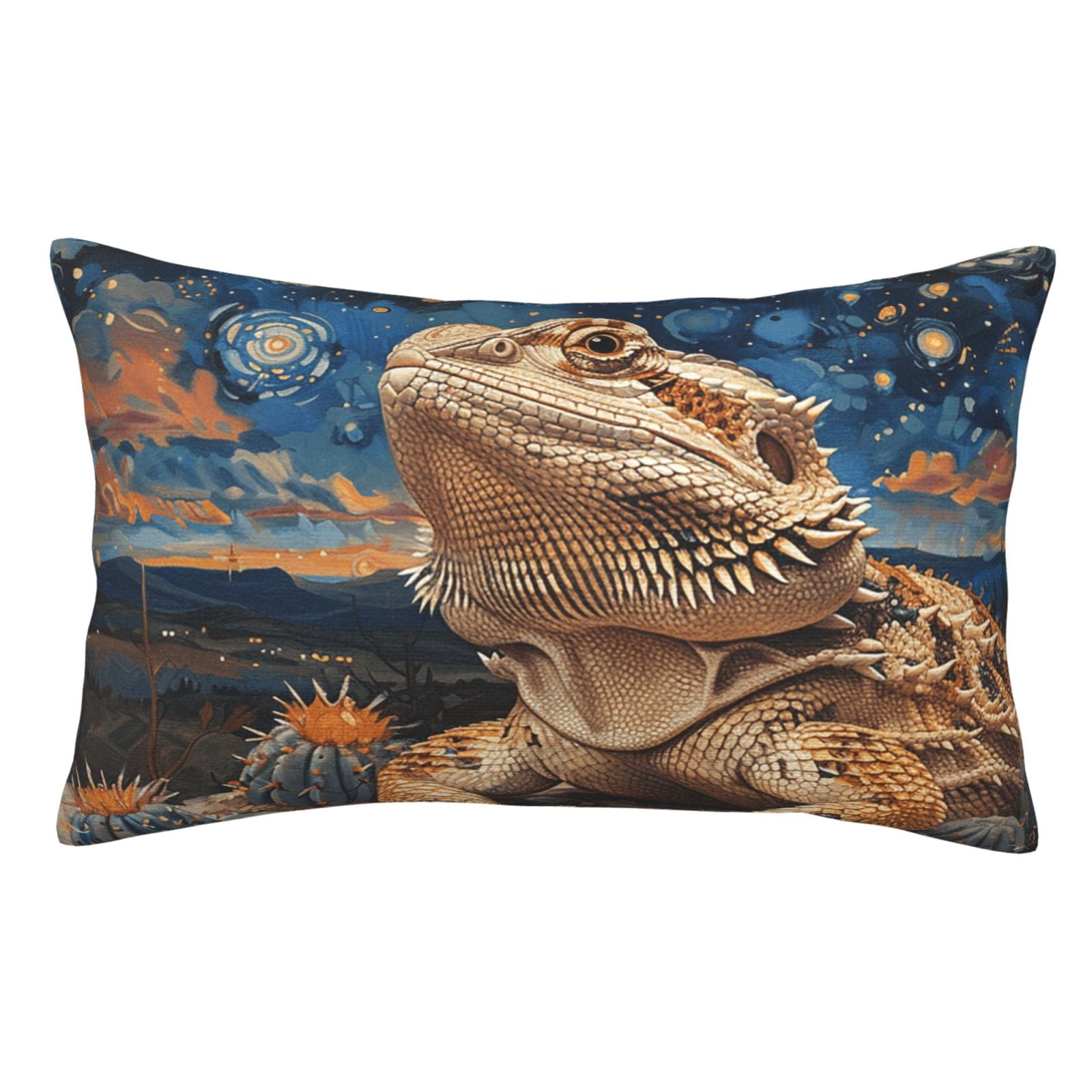 Bearded Dragon Lizards Retro Starry Pillowcase 16x24 Rectangle Throw ...