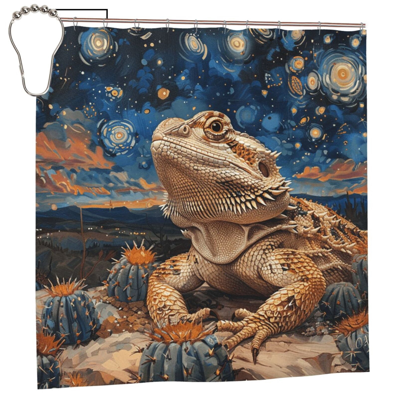 Bearded Dragon Lizards Retro Starry Shower Curtain with 12 Iron Hooks ...