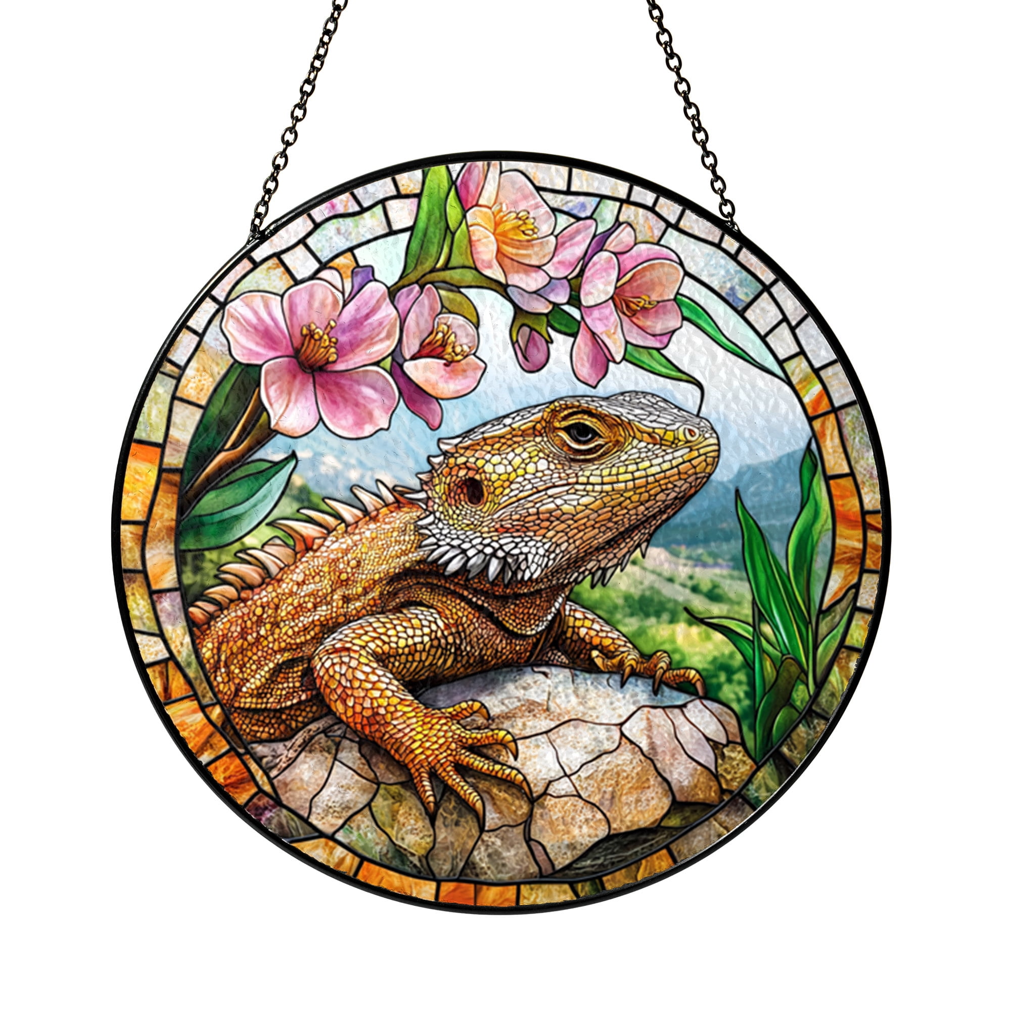Bearded Dragon Round Suncatcher – Stained Glass Style Cherry Blossom ...