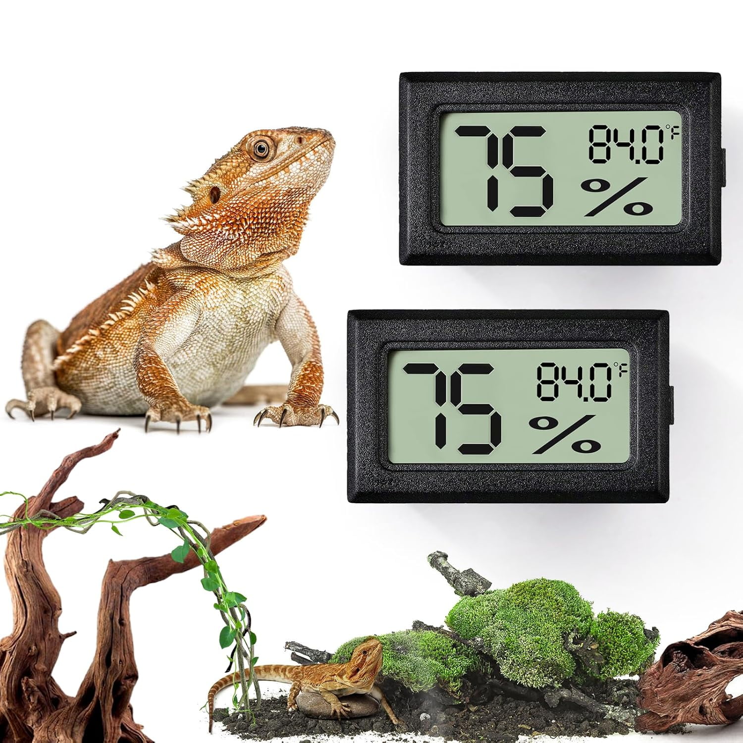 Bearded Dragon Tank Accessories, 2PCS Reptile Terrarium Thermometer and ...