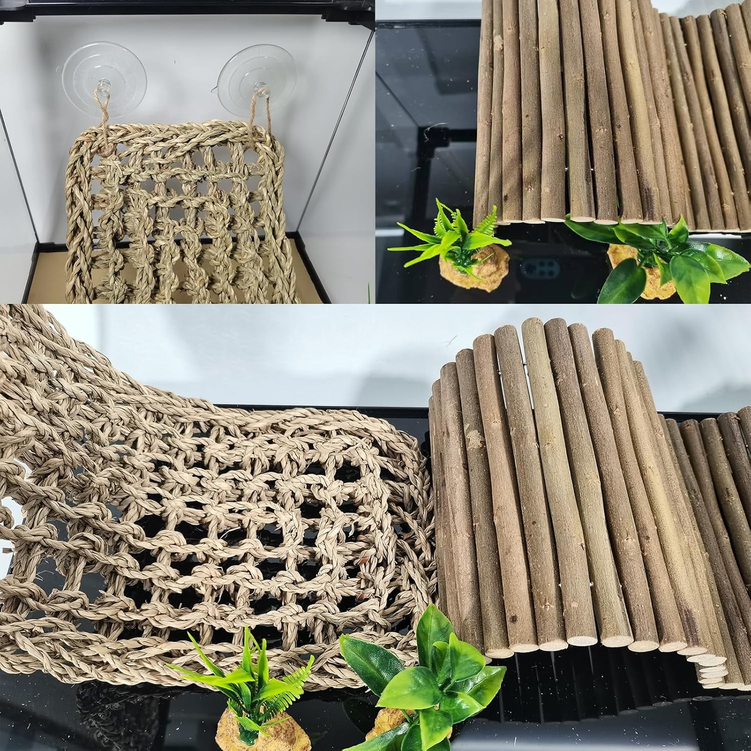 Bearded Dragon Tank Accessories Reptile Hide and Hammock Plants Cage ...