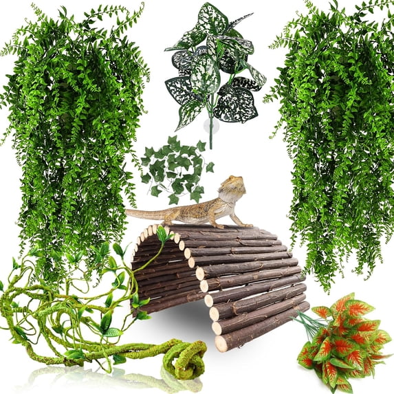 Bearded Dragon Tank Accessories, Reptile Plants Bridge Jungle Climber ...