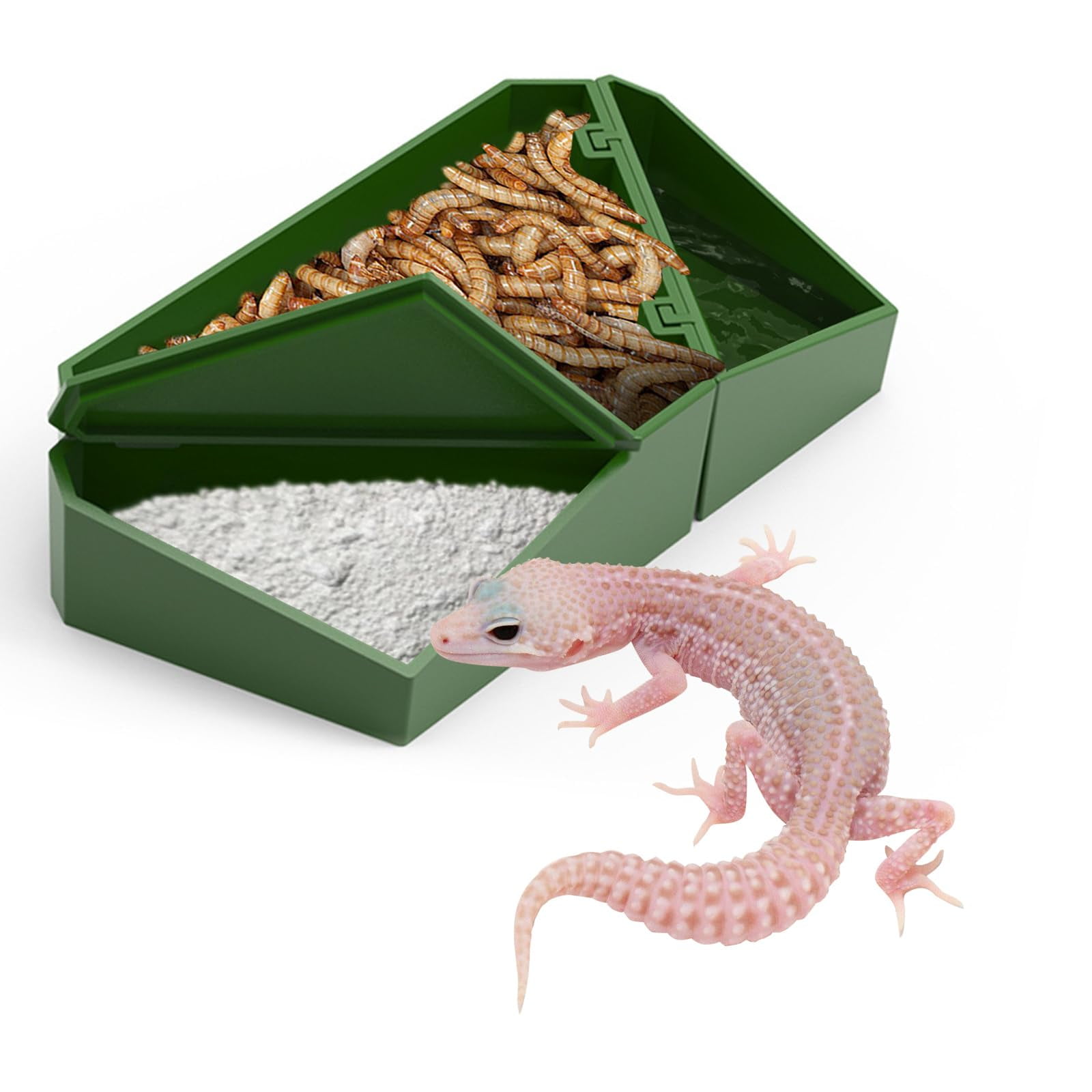 Bearded Dragon Tank Accessories, TMA2 3-in-1 Reptile Bowl with Section for Food Water and Powder ...