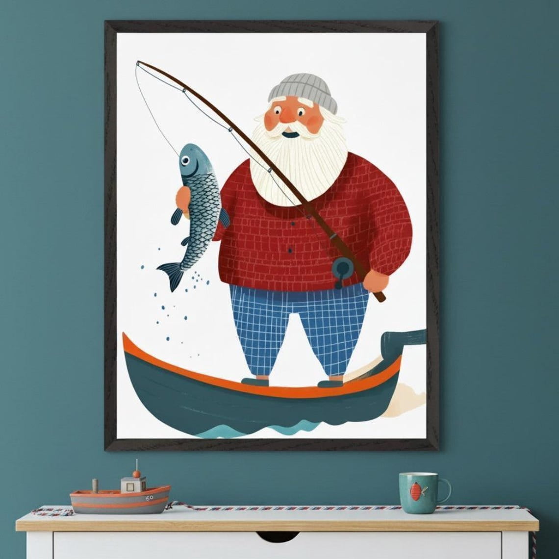 Bearded Fisherman Whimsical Wall Art Nautical Nursery Decor Sea Captain ...