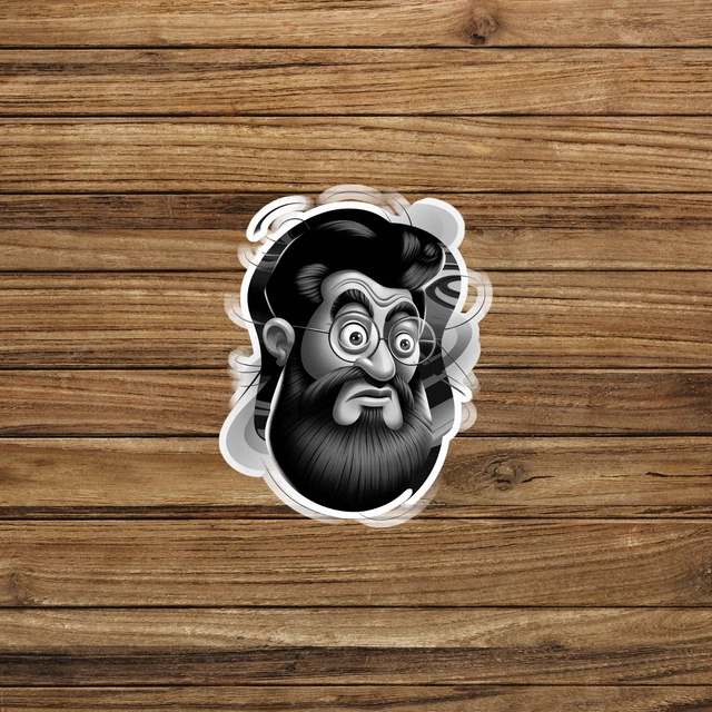 Bearded Man Cartoon Sticker - Surprised Expression Vinyl Decalphone ...