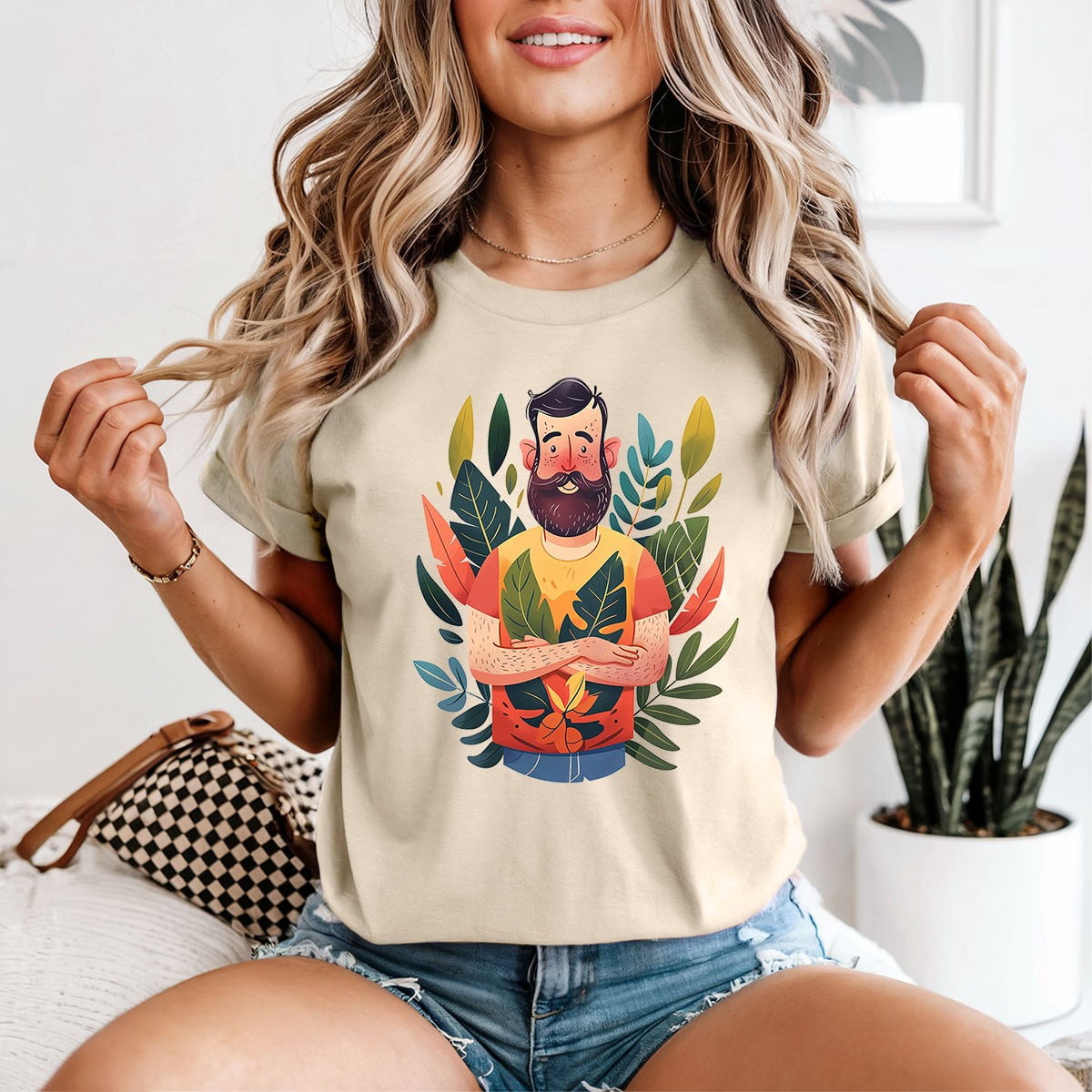Bearded Man Tropical Leaves Lifestyle Womens T-Shirt Graphic Design ...