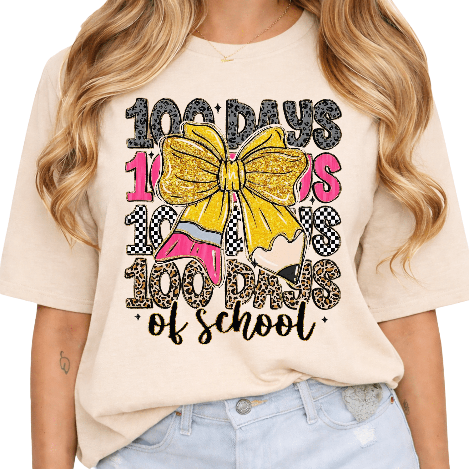 BeardesCo 100 Days of School Teacher Shirt, Faux Glitter Checkered ...
