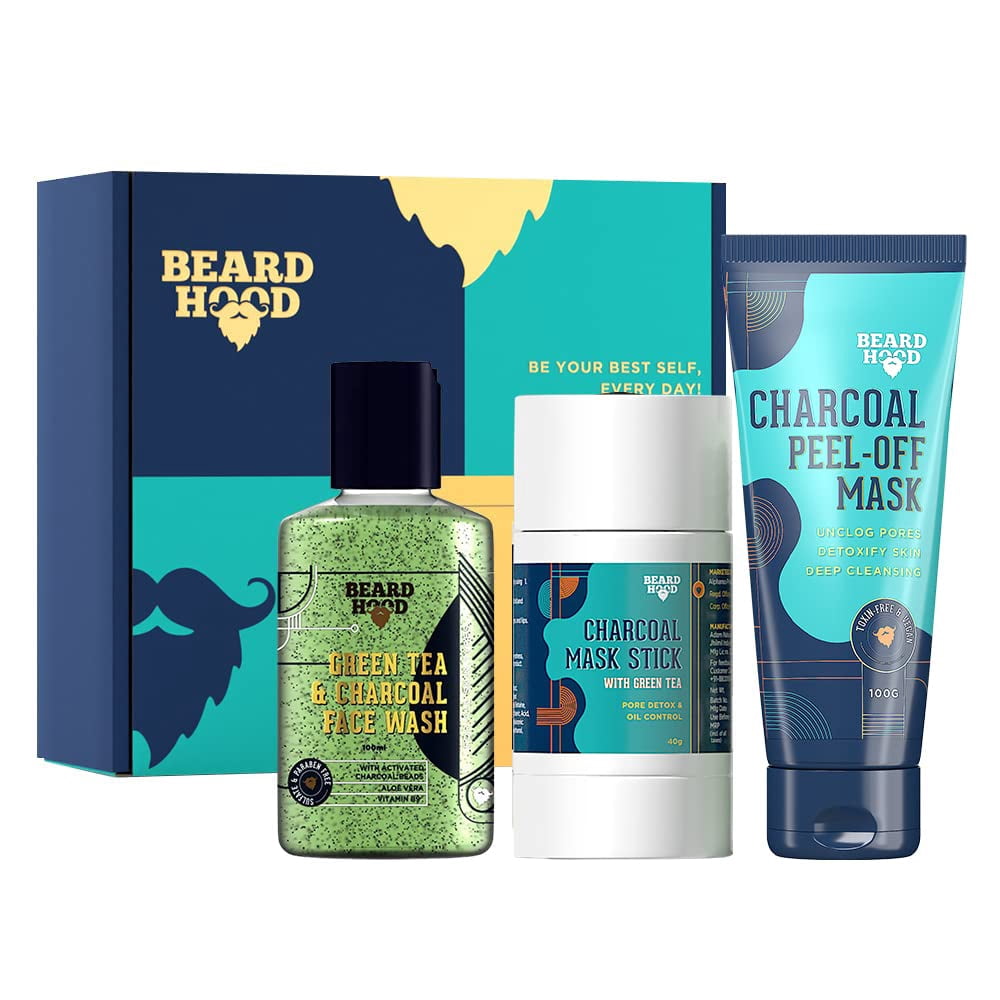 Beardhood Charcoal Facial Starter Kit For Men | Peel Off Mask, Face ...