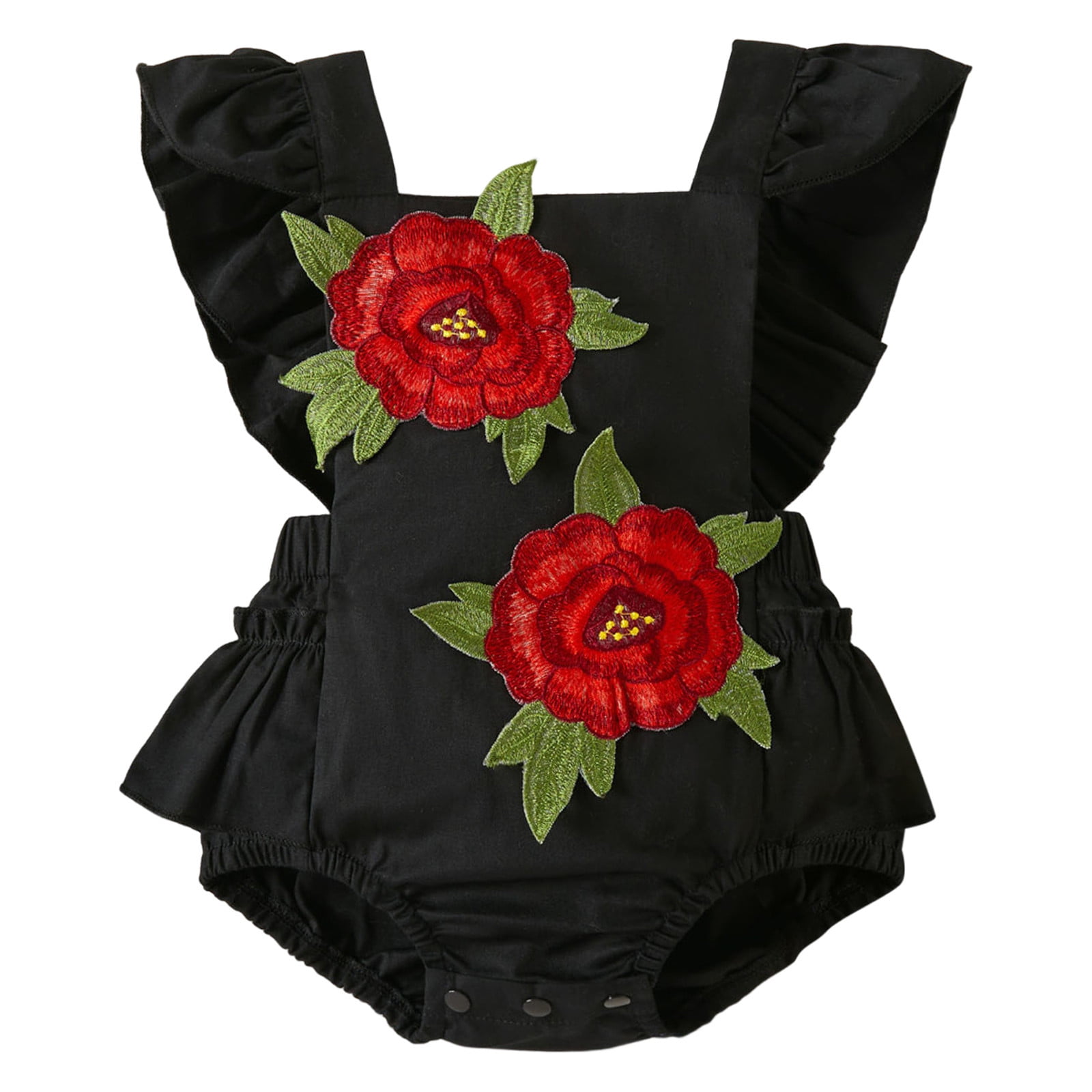 Bearichfupo Infant Baby Girls Fly Sleeve Floral Embroidery Ruffles ...