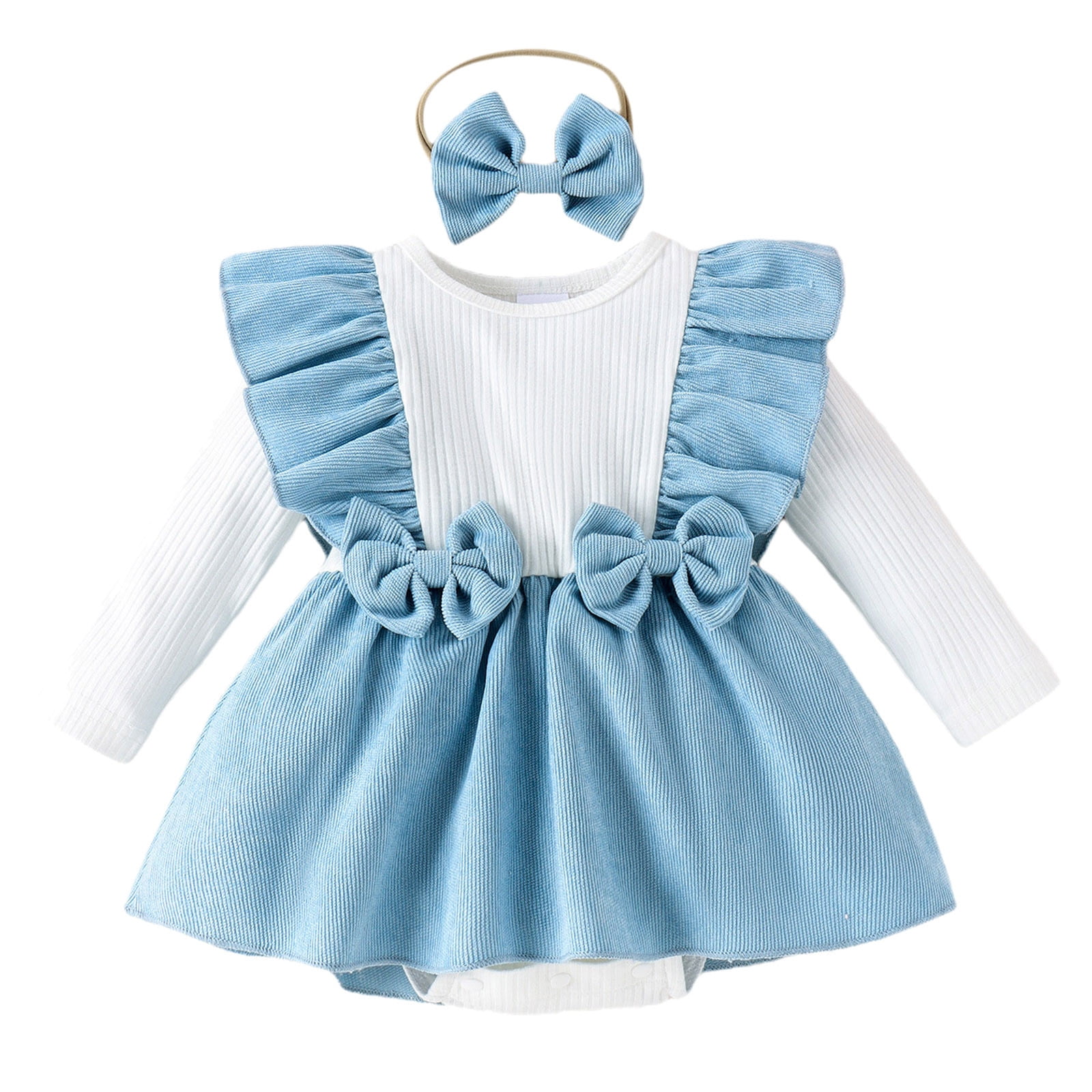 Bearichfupo Infant Girls Long Sleeve Ruffles Ribbed Romper Skirts ...