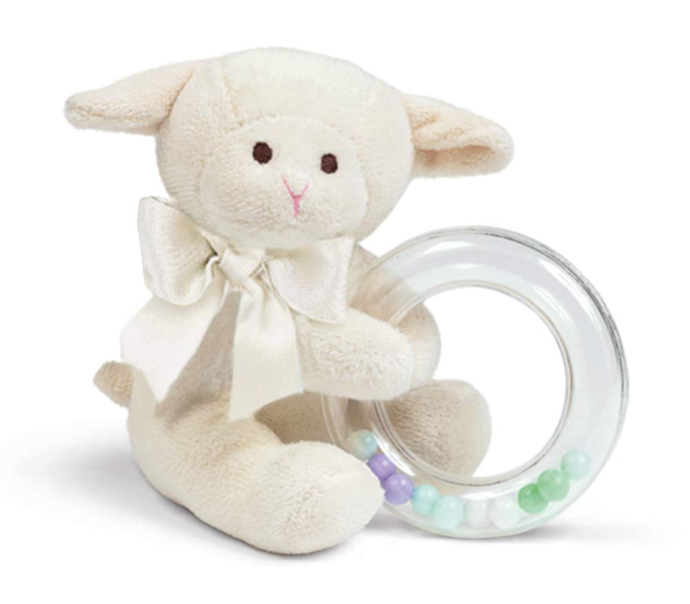 Bearington Baby Lamby Plush Stuffed Animal Cream Lamb Shaker Toy Ring ...