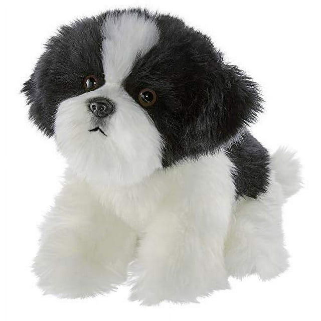 Bearington Realistic Toy Plush - Black & White Shih Tzu Puppy Stuffed ...