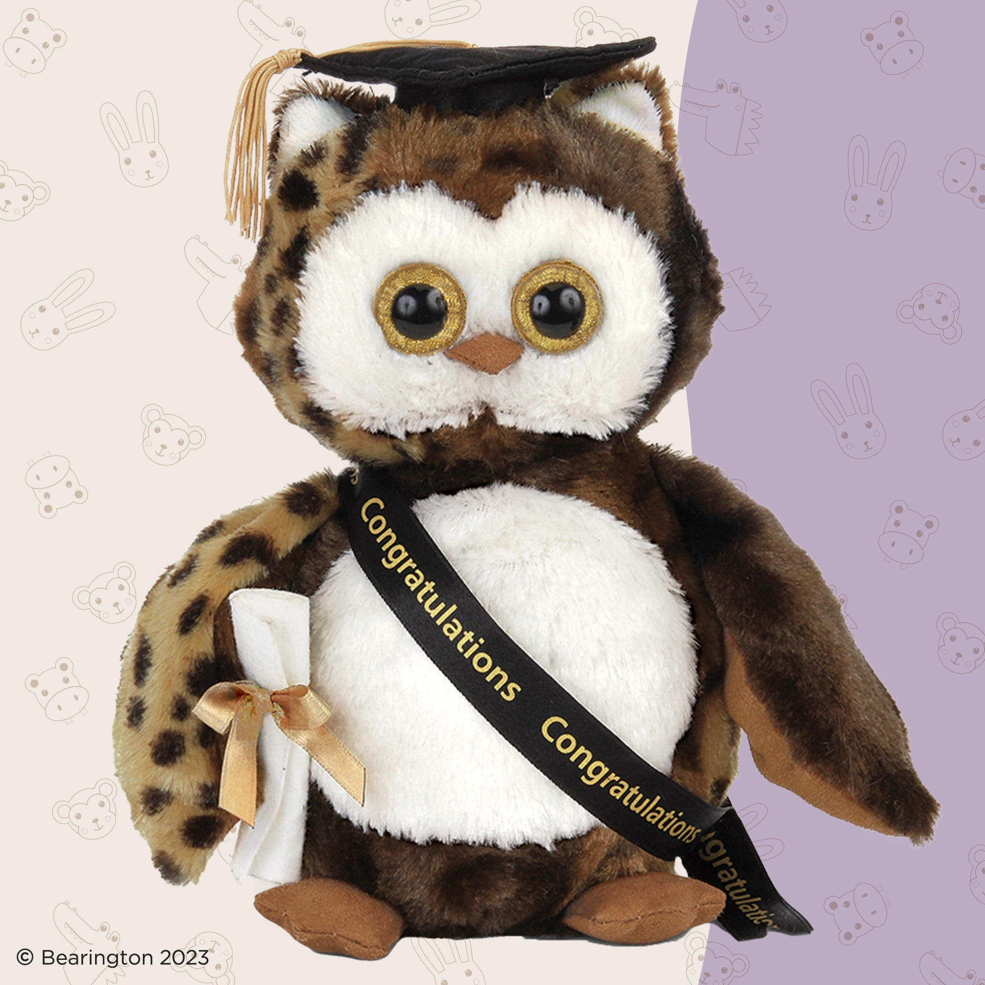 Bearington Graduation Plush Toy 8.5" Owl Stuffed Animal, Black Cap with ...