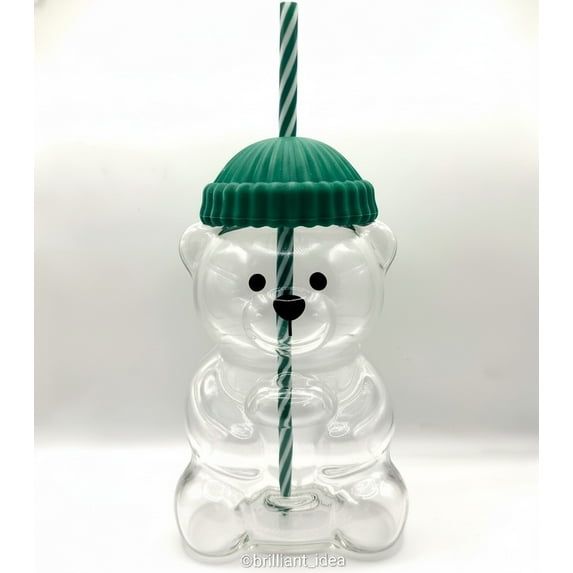 Bearista Cup 20oz by LEJHVAQK – Cute Glass Bear Mug with Straw, Heat ...