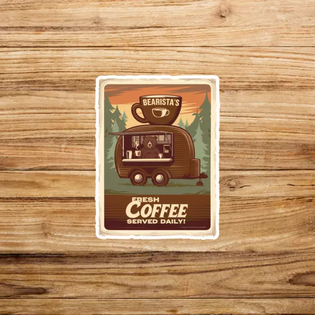 Bearista'S Fresh Coffee Served Daily Retro Sticker For Bear Loversphone ...