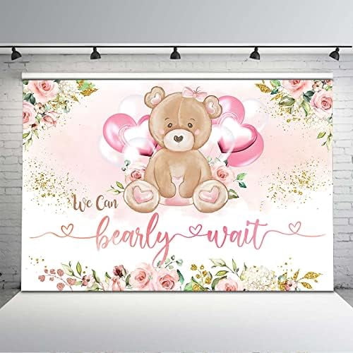 Bearly Wait Baby Shower Backdrop Girls Pink Flower We can Bearly Wait ...