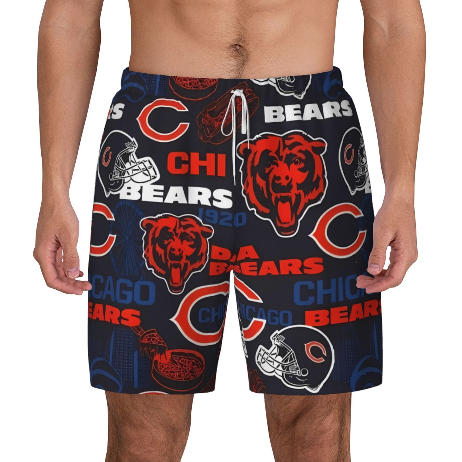 Bears 2025 American Football Print Swim Trunks for Men - Quick-Dry Mesh ...