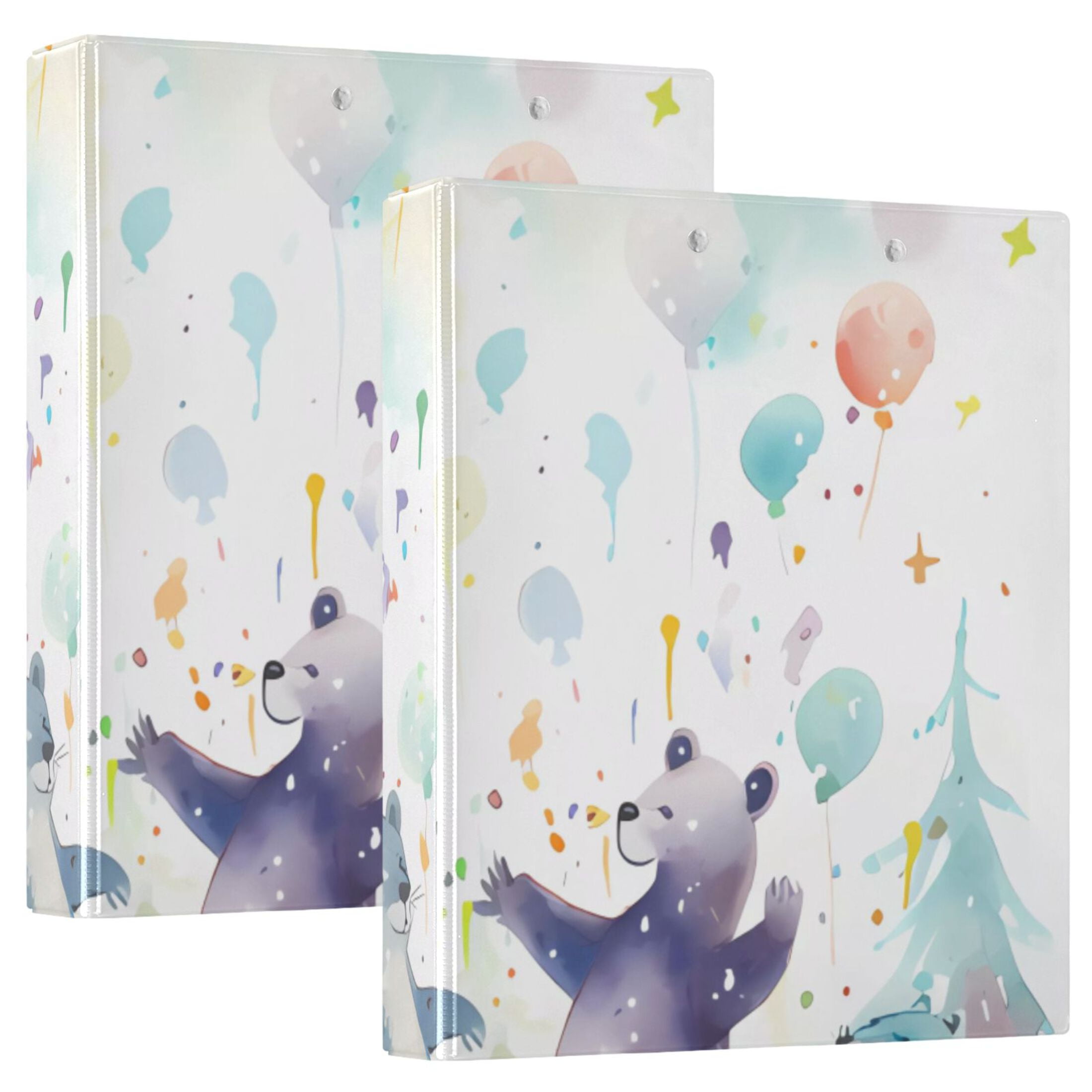 Bears Ballons Trees 3 Ring Binders 1.5 inch Hardcover File Folders with ...