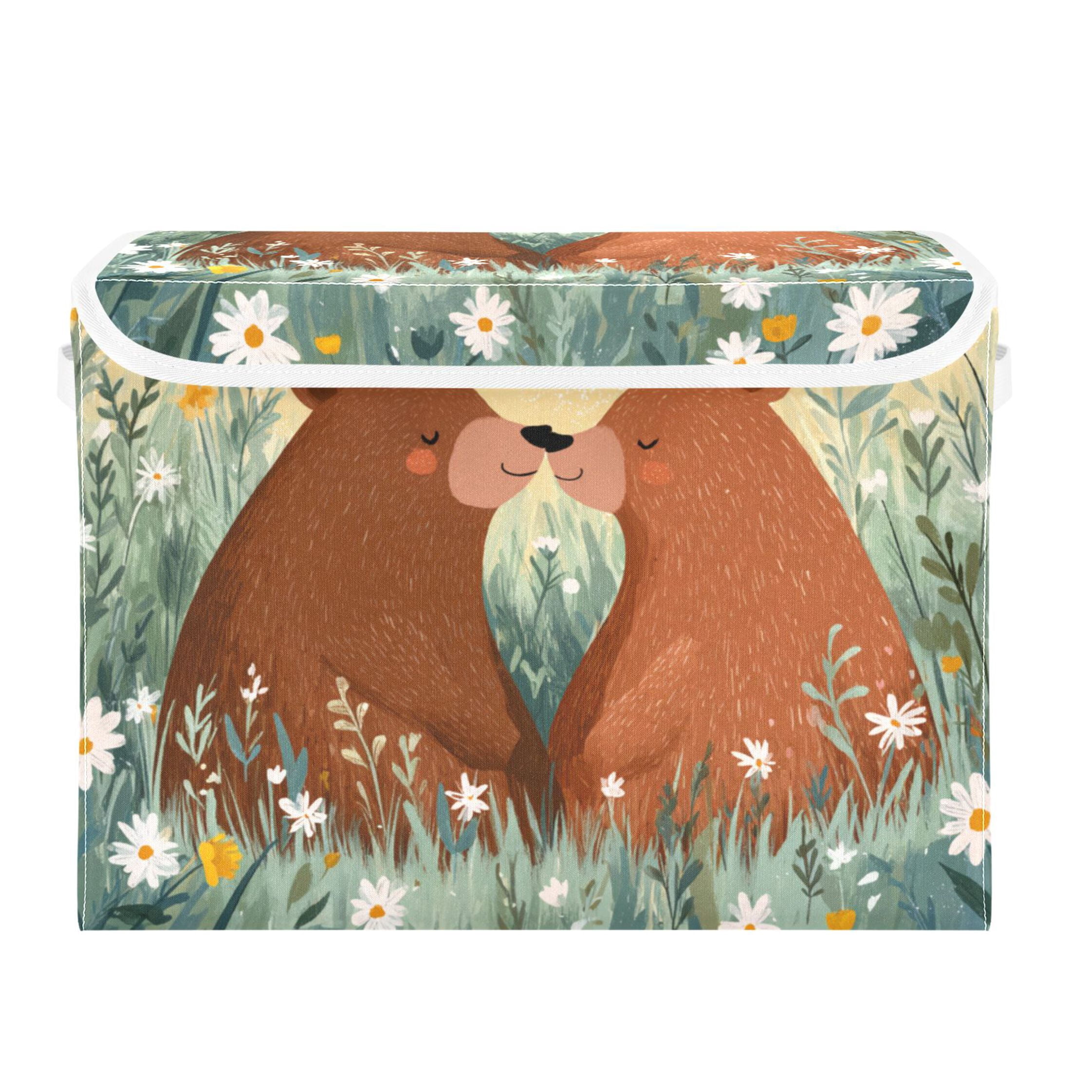 Bears Couple Flowers Spring Valentine Foldable Storage Bins with Lids ...
