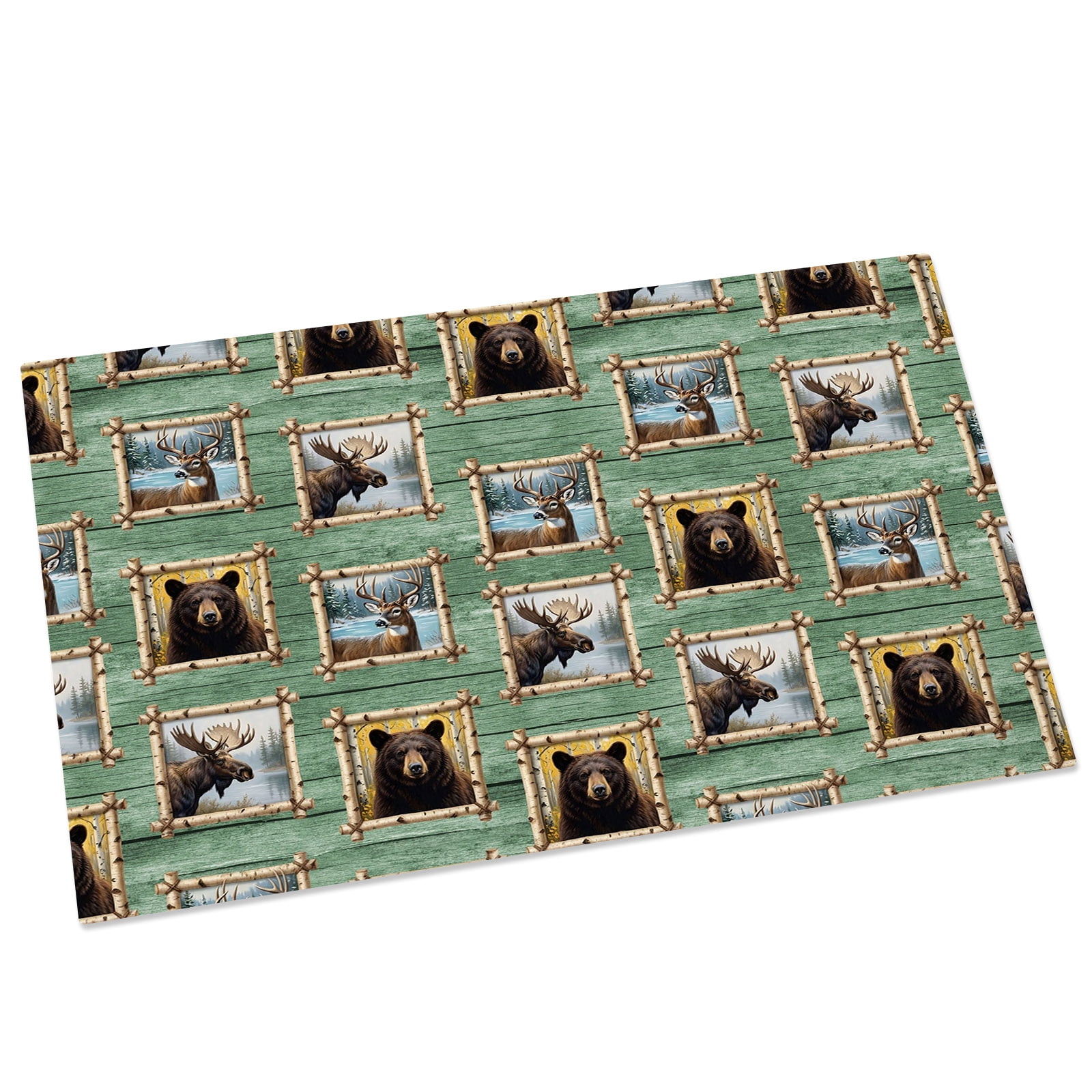 Bears in Frames Door Mat 16x24 Inch Rustic Cabin Bear Elk Green Wood ...