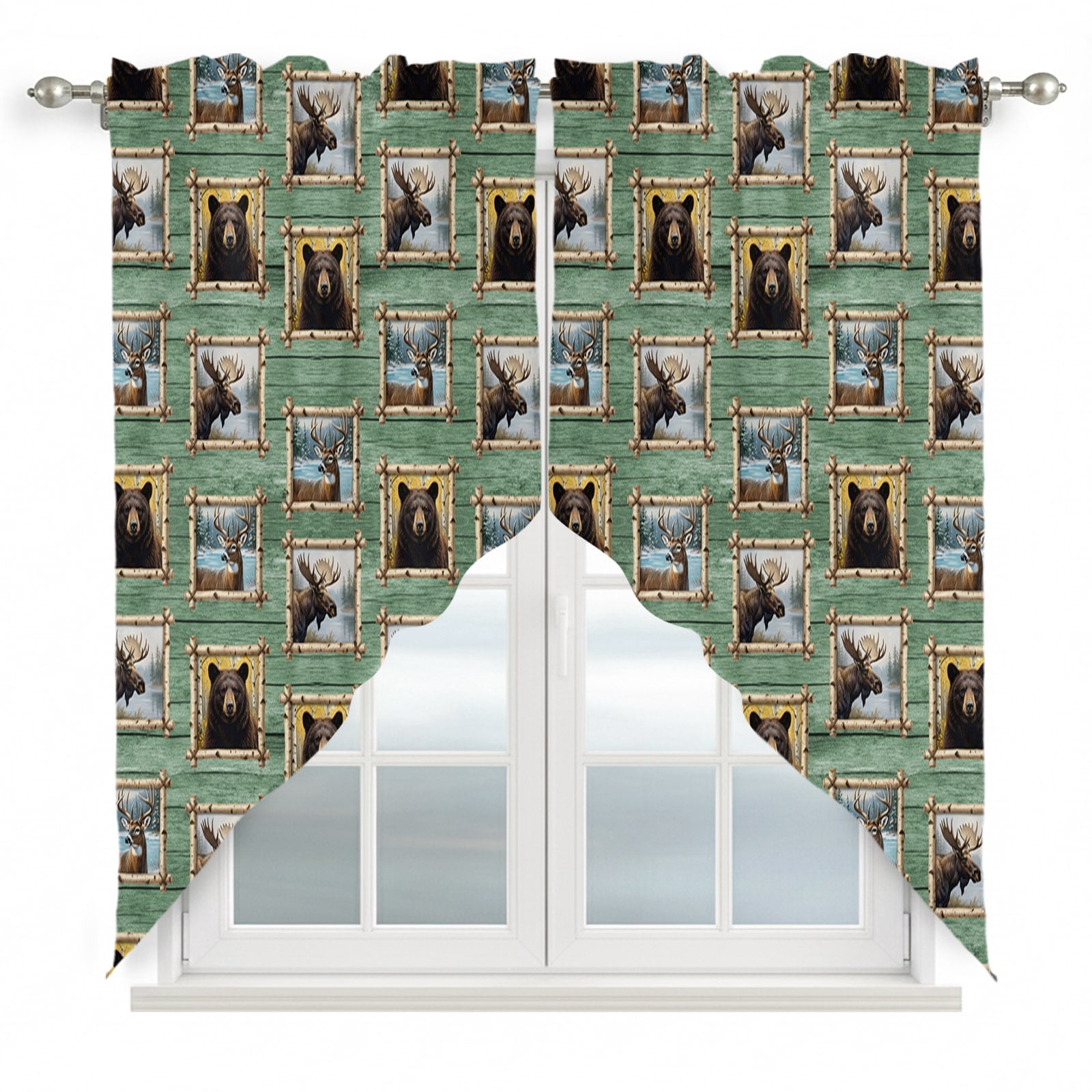 Bears in Frames Swag Valances for Windows 2 Pack Rustic Cabin Bear Elk ...