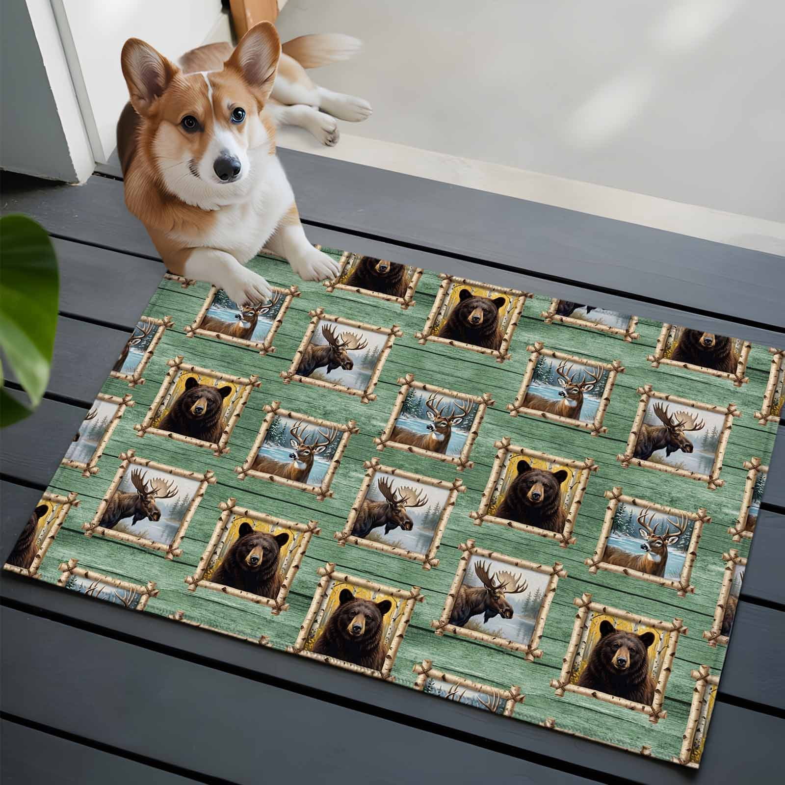 Bears in Frames Washable Entry Rug 2x3 Rustic Cabin Bear Elk Green Wood ...