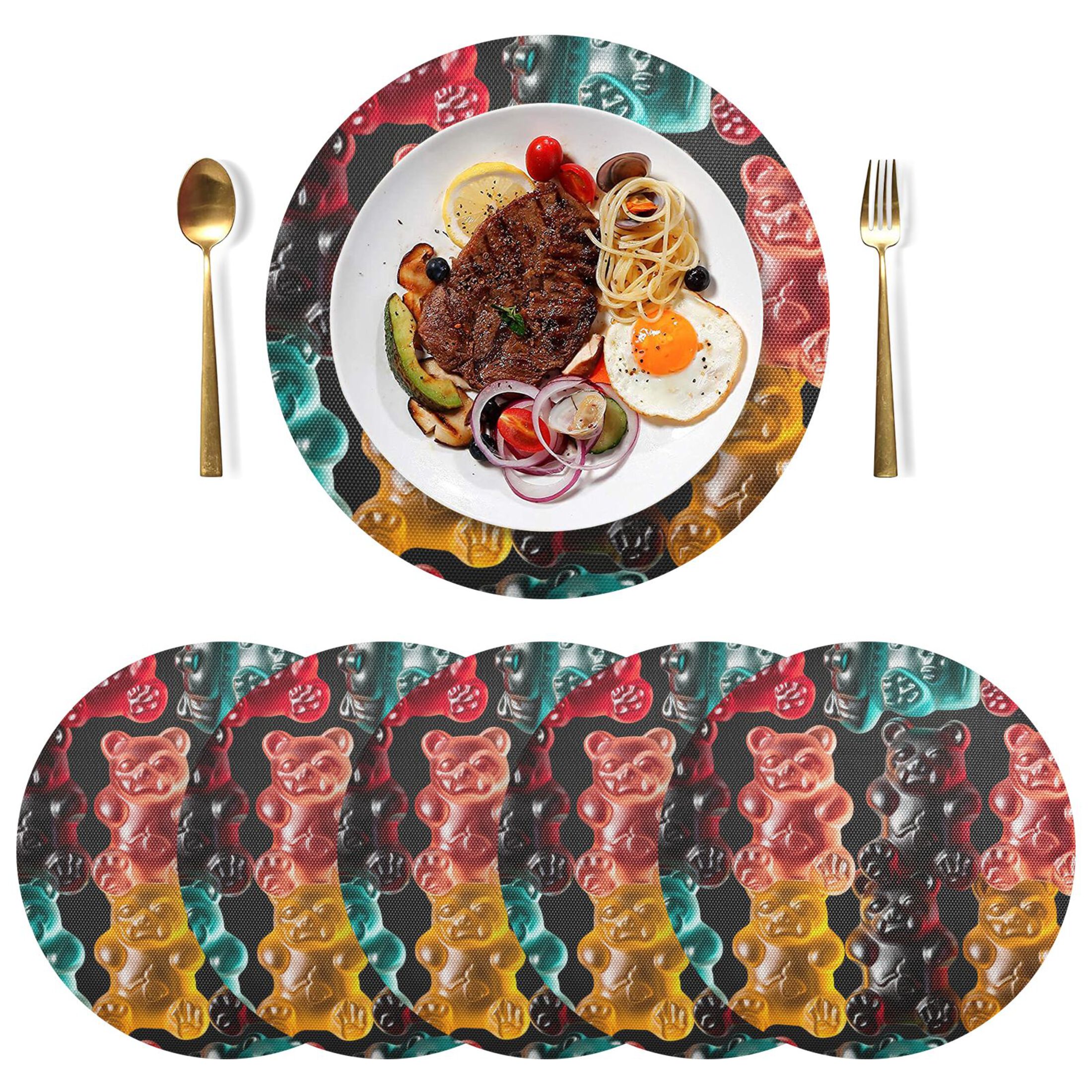 Bears Fudon Candy Black Round Placemats Plate Mats 15 Inch Non-Slip ...