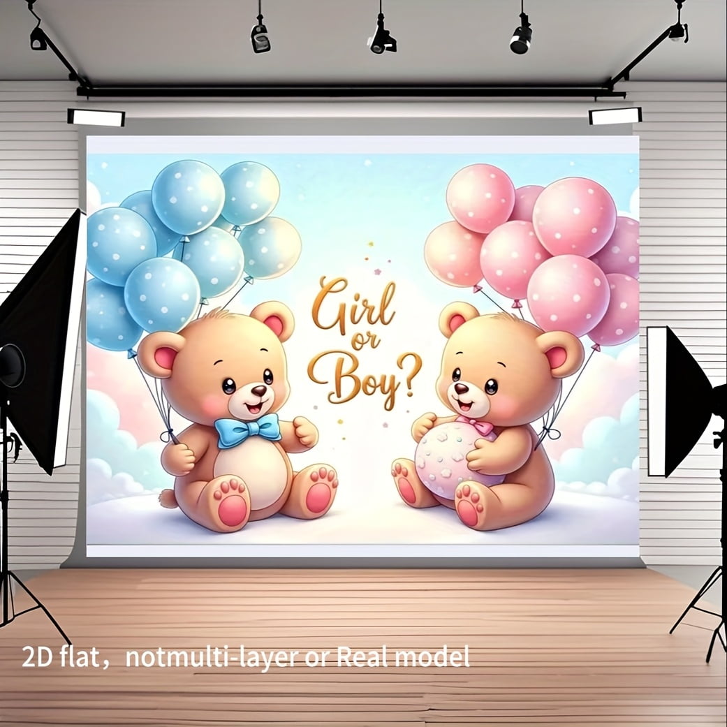 Bears Gender Reveal Backdrop Pink and Blue Balloons Baby Boy or Girl ...