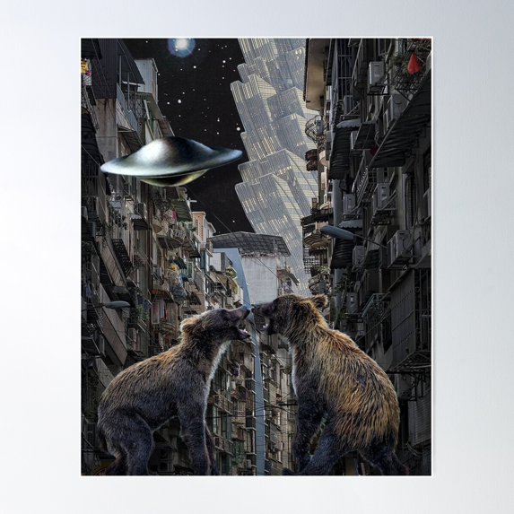Bears In Space City Poster Wall Art Modern Wall Decor Wall Art Home ...