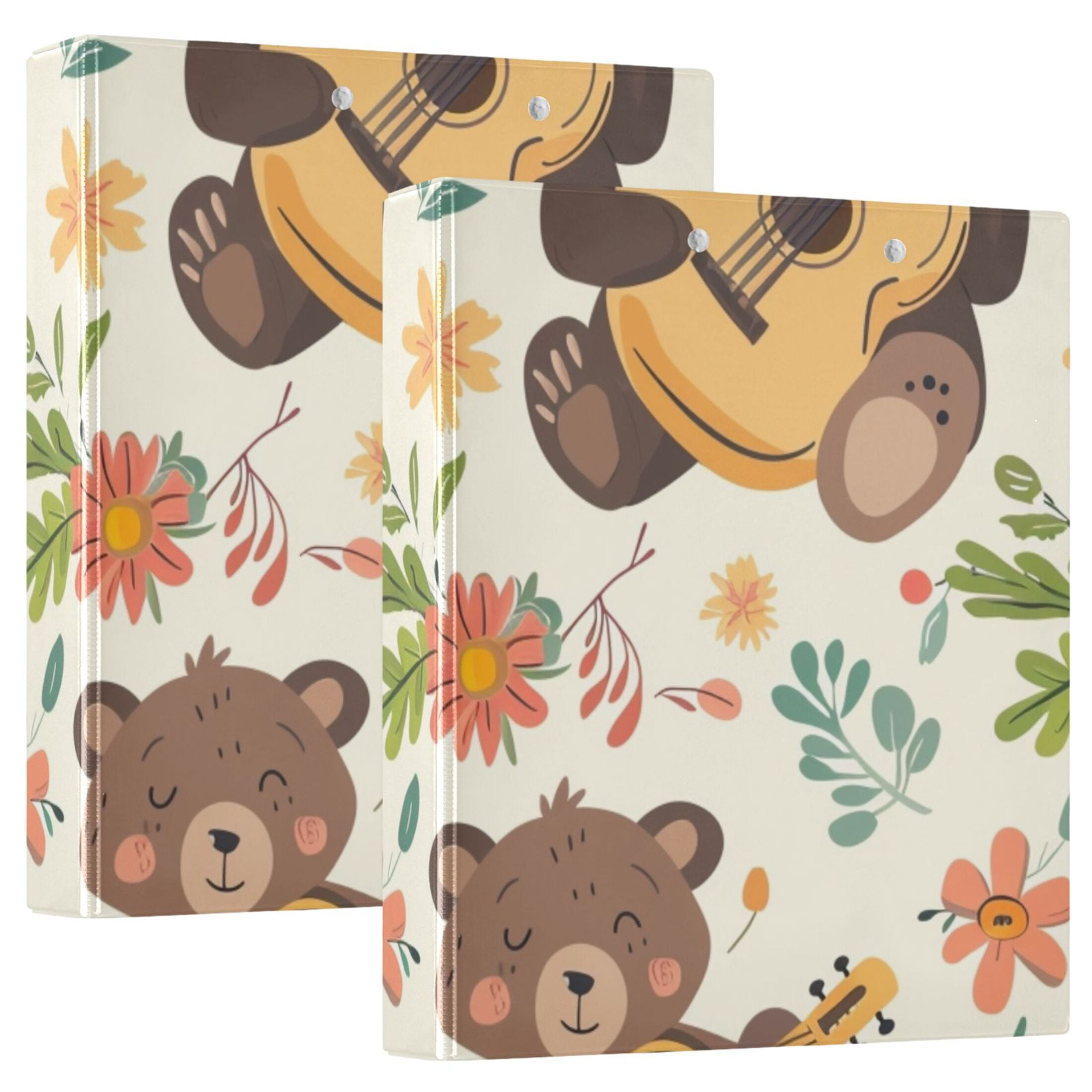 Bears Leaves Flowers Guita 3 Ring Binders 1.5 inch Hardcover File ...