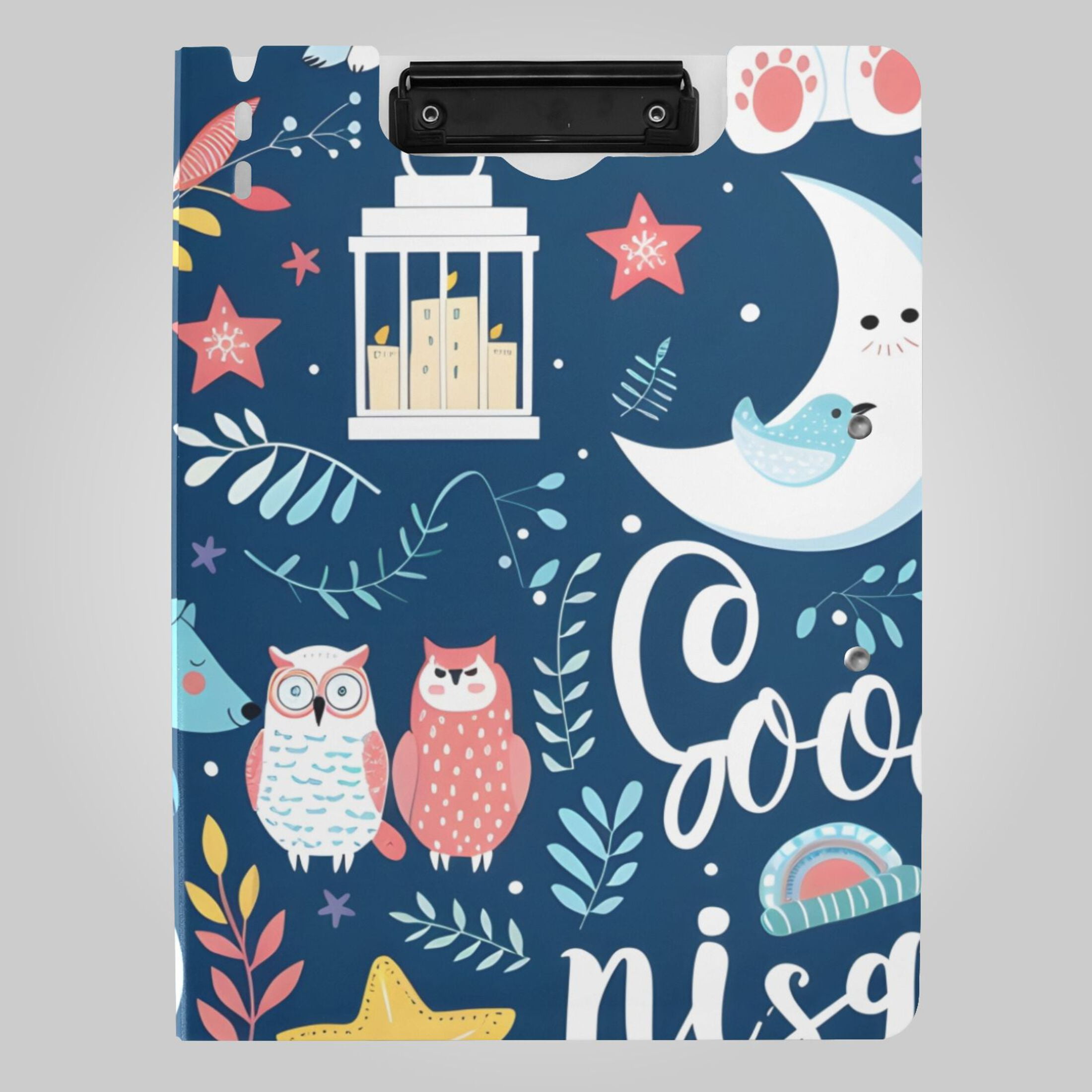 Bears Owls Leaves Moon Stars Lanterns Foldable Binder Folder Clipboard ...