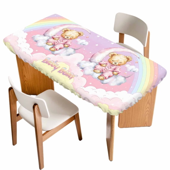Bears Table Cloths for 4 Foot Rectangle Tables, Cute Rainbow Clouds ...