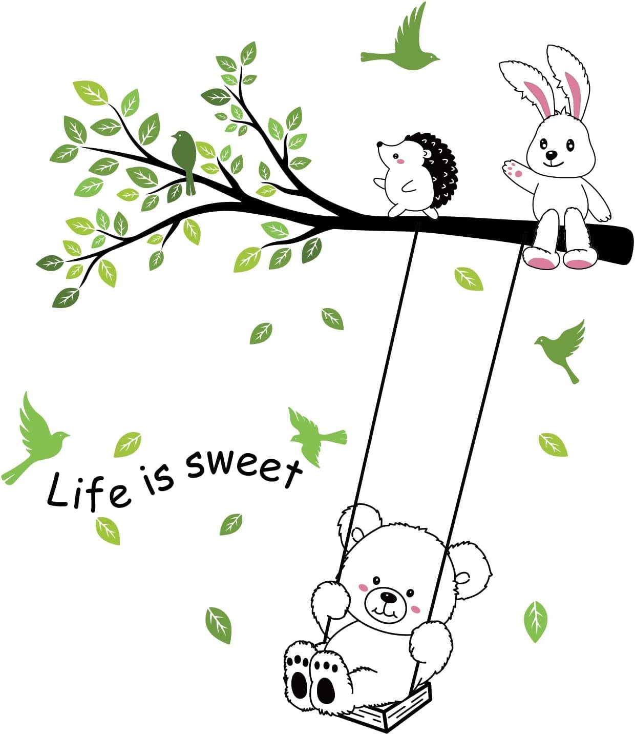 Bears Tree Swing Wall Stickers Life is Sweet Decals Rabbit Hedgehog ...