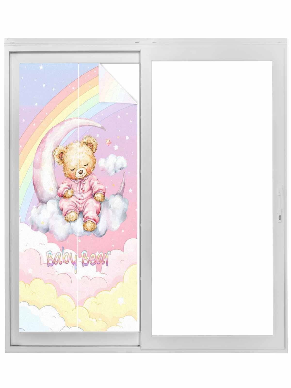 Bears Window Privacy Film, Cute Rainbow Clouds Moon Pink Purple Static ...