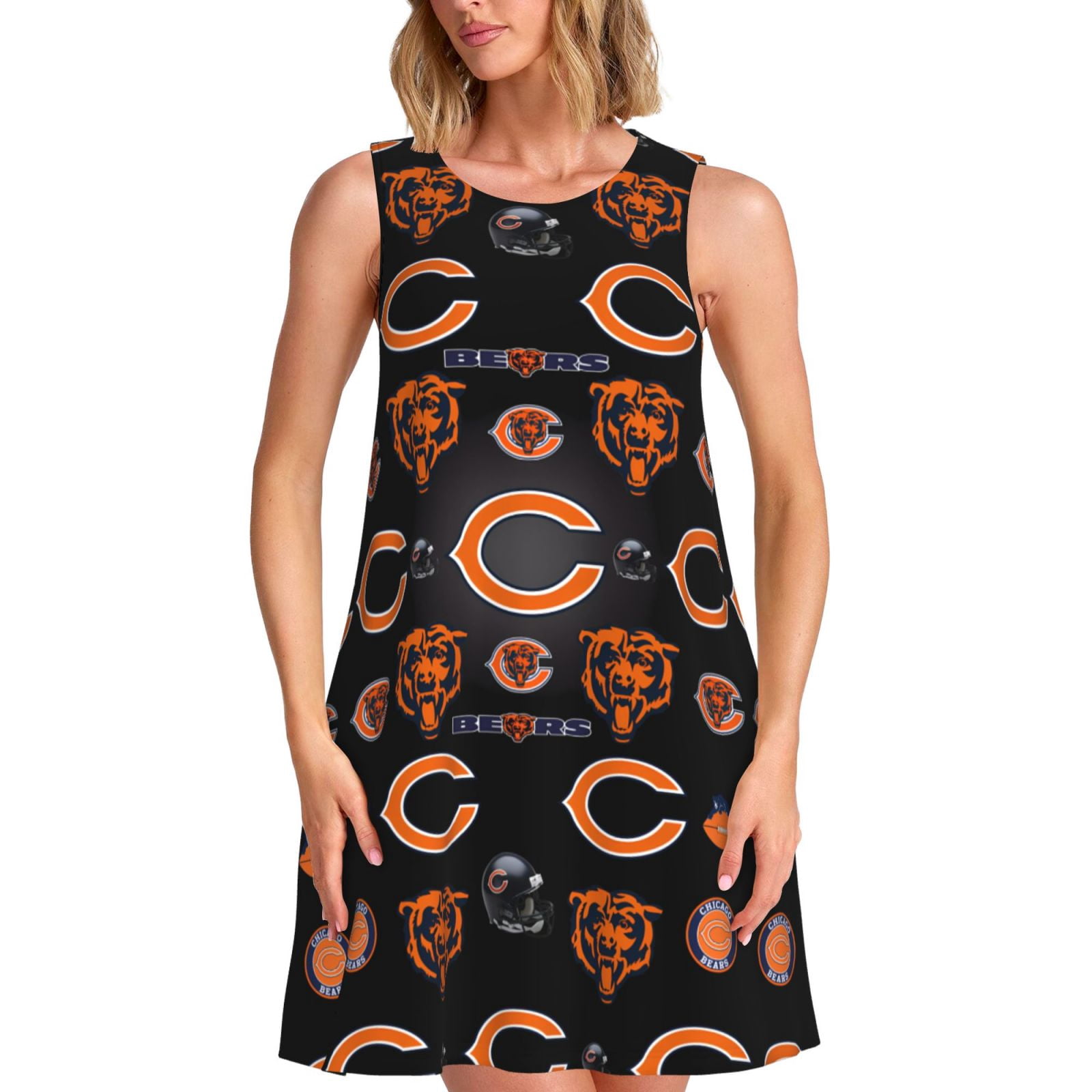 Bears Women's Sleeveless Dress Ball Team Print Round neck Dress with ...