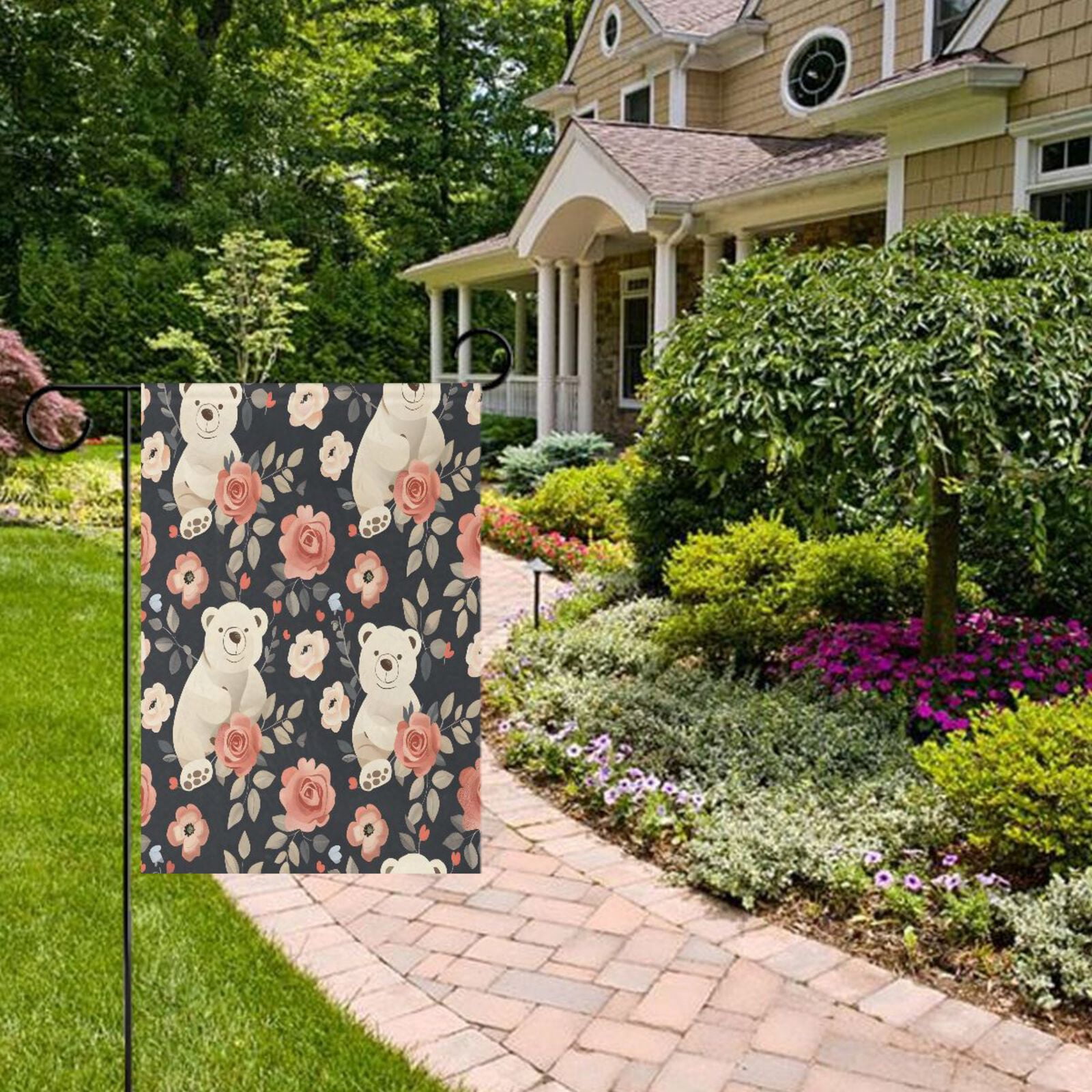 Bears and Beautiful Roses Garden Flag Double Sided 12 x 18 Inch Outside ...