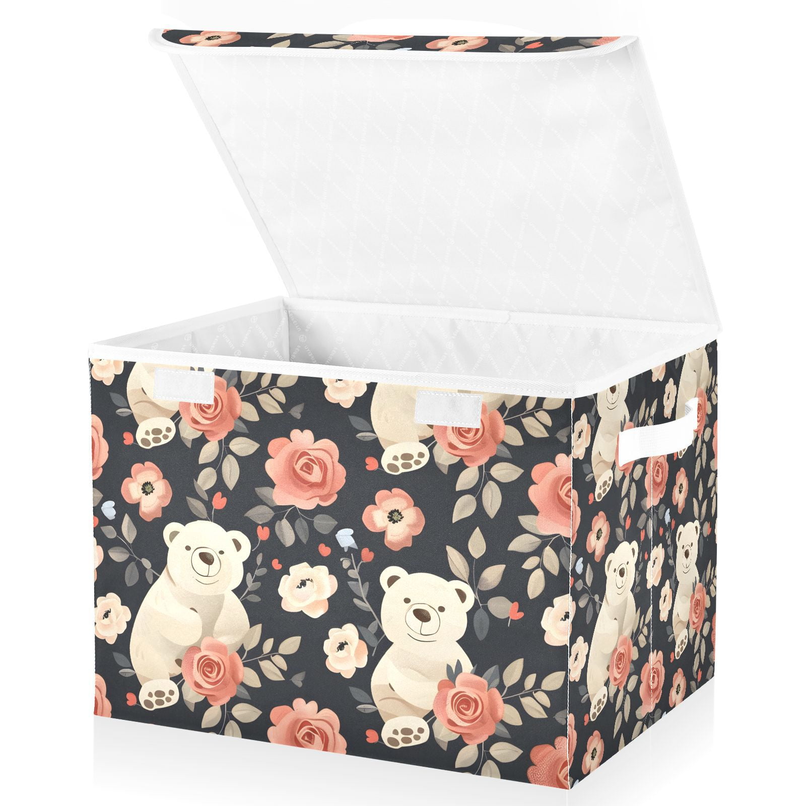 Bears and Beautiful Roses Storage Basket for Shelves Foldable Container ...