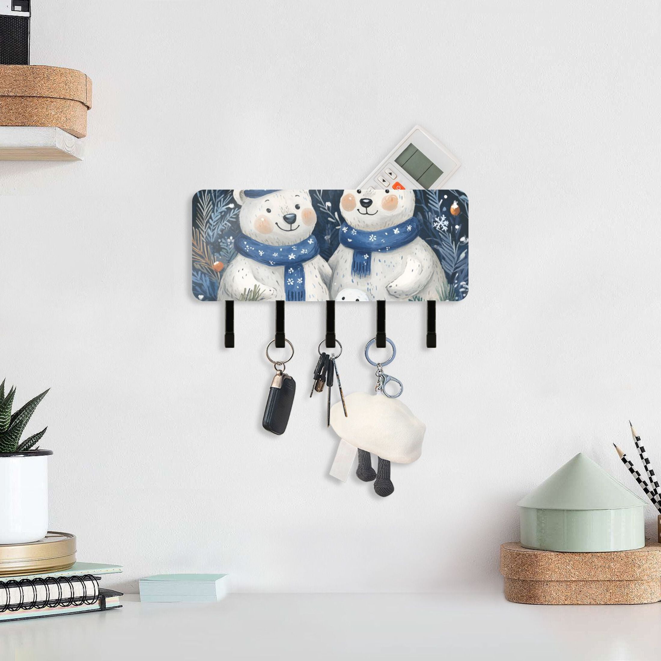 Bears and Snowman Leaves Snow Key Holder for Wall Mail Holder Organizer ...