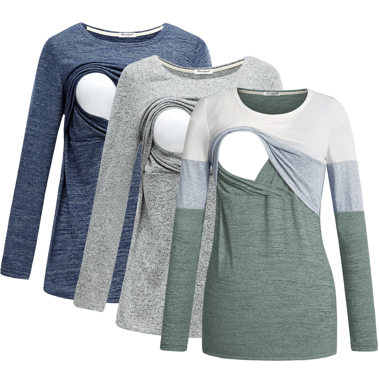 Bearsland Women's Breastfeeding Clothing, Small 3-Pack Long Sleeve ...