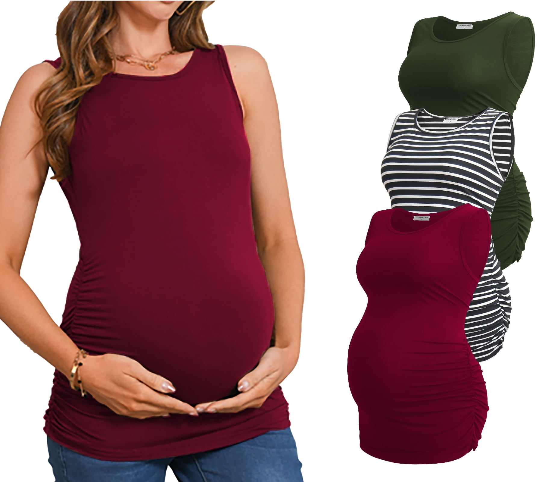 Bearsland Female Maternity Tank Tops Ruched Side Vest Sleeveless ...