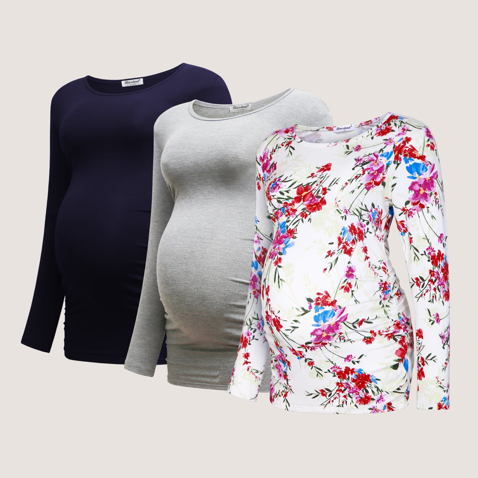 Bearsland Women's Long Sleeve Maternity Shirts Casual Tunic Side Ruched ...