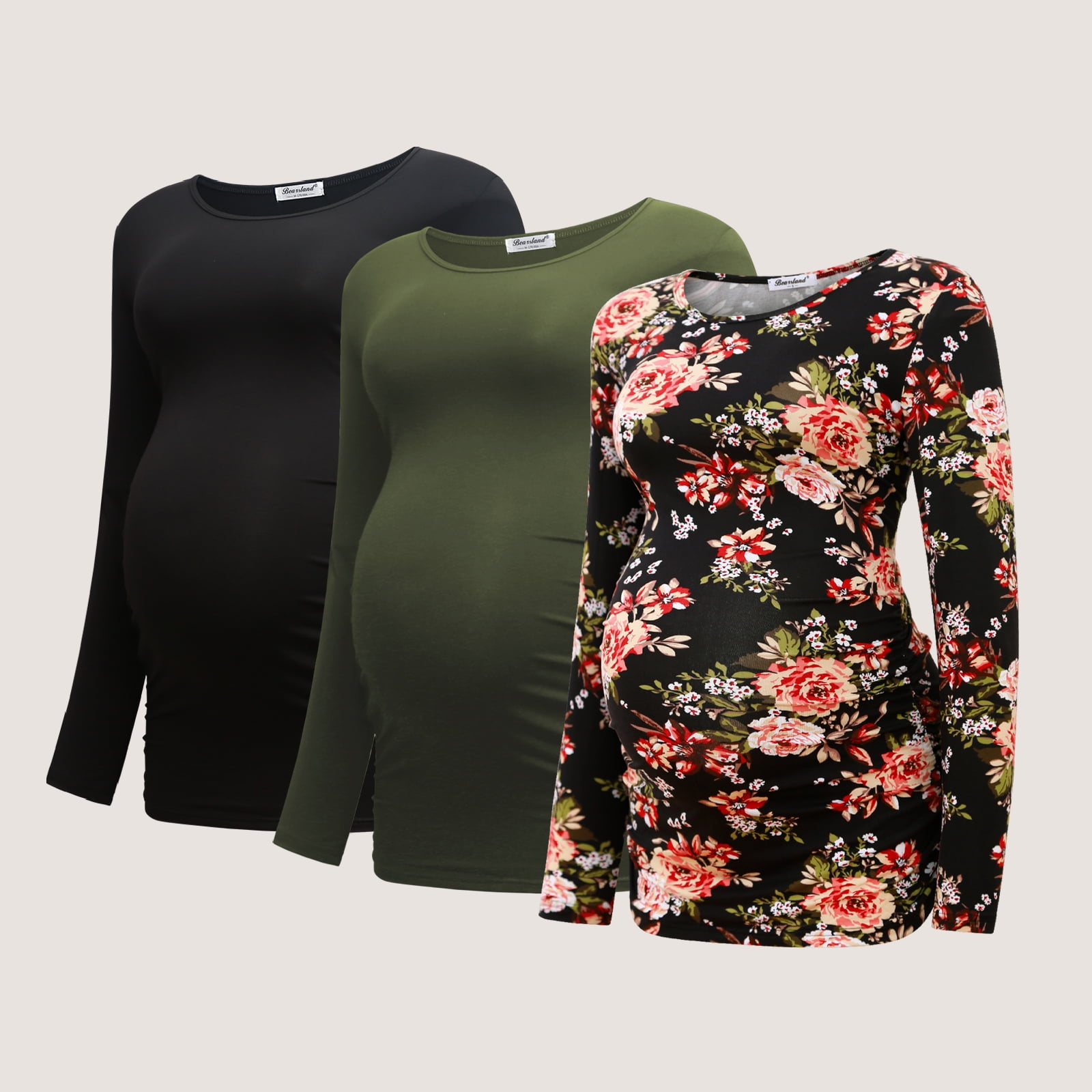 Bearsland Women's Cute Long Sleeve Maternity Tops, Side Ruched ...