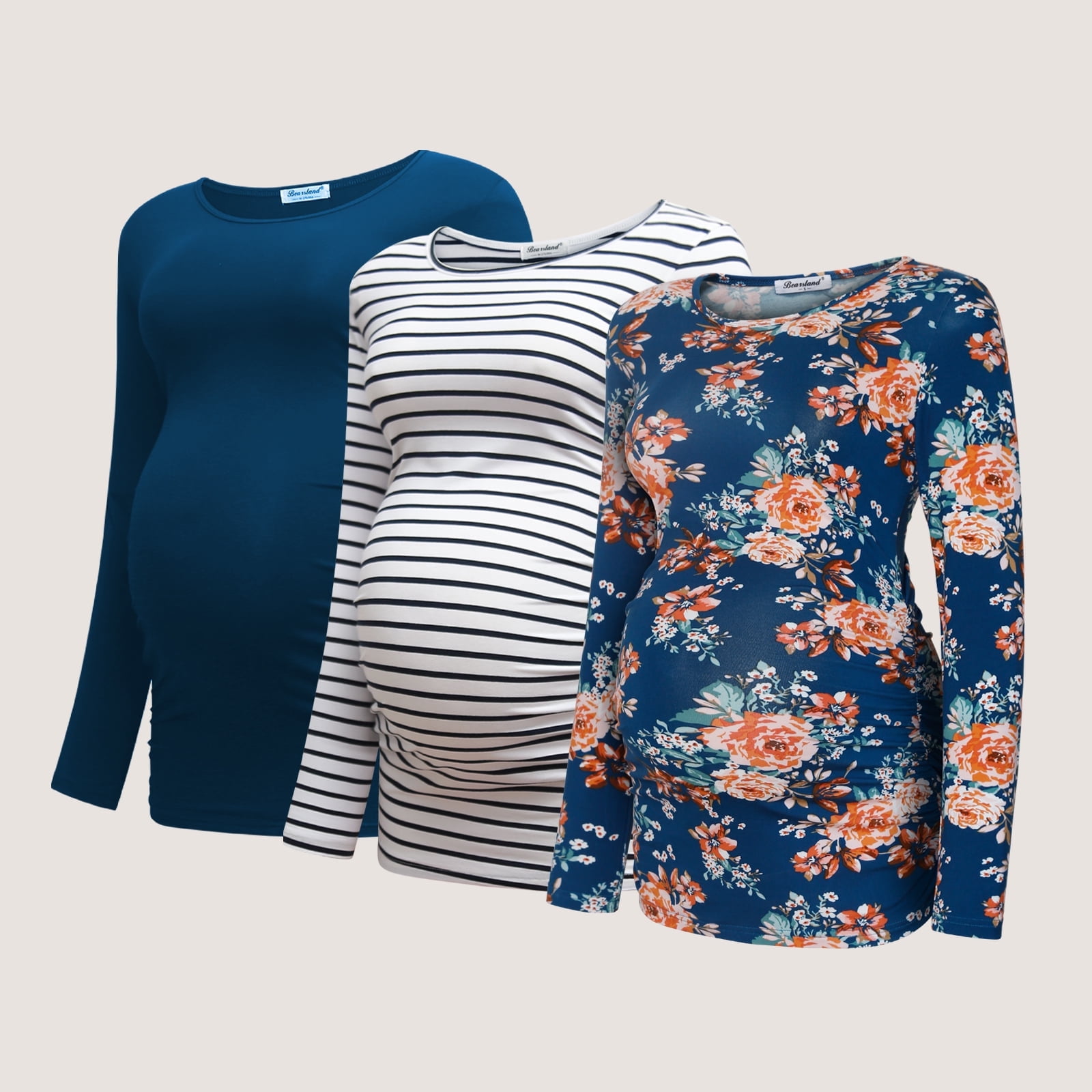 Bearsland Women's Long Sleeve Maternity Shirts Casual Tunic Side Ruched Tops Pregnancy Clothes 3 ...