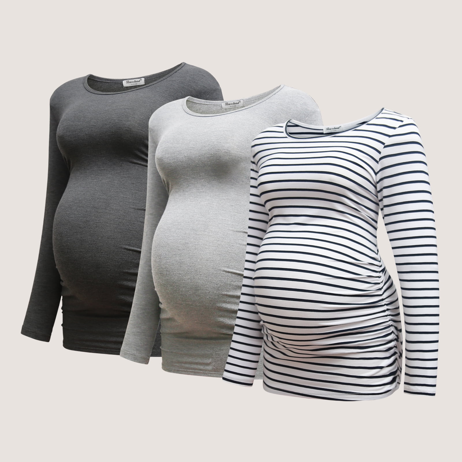Bearsland Women's Maternity Tops, Long Sleeve, Side Ruched, Casual ...