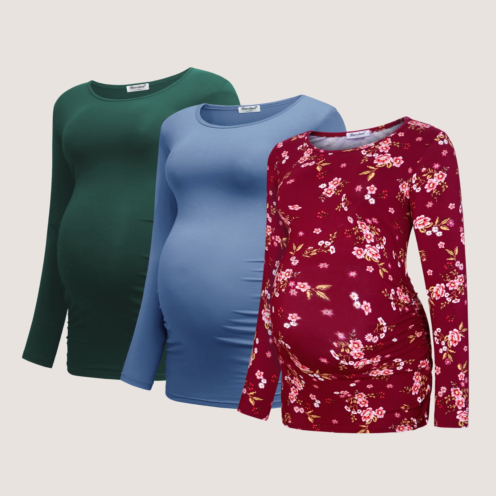 Bearsland Women's Long Sleeve Maternity Shirts Casual Tunic Side Ruched ...
