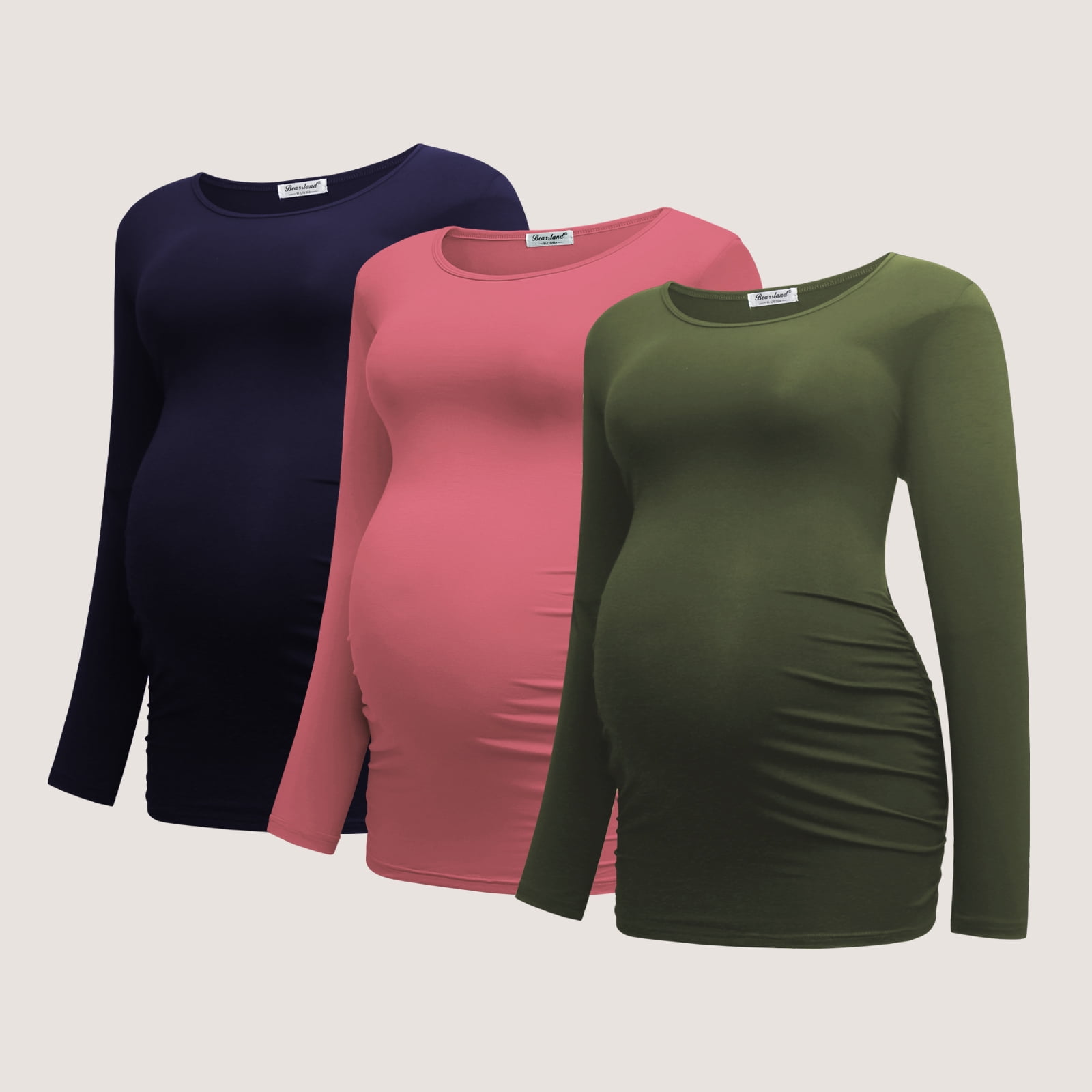 Bearsland Women's Long Sleeve Maternity Shirts Casual Tunic Side Ruched ...