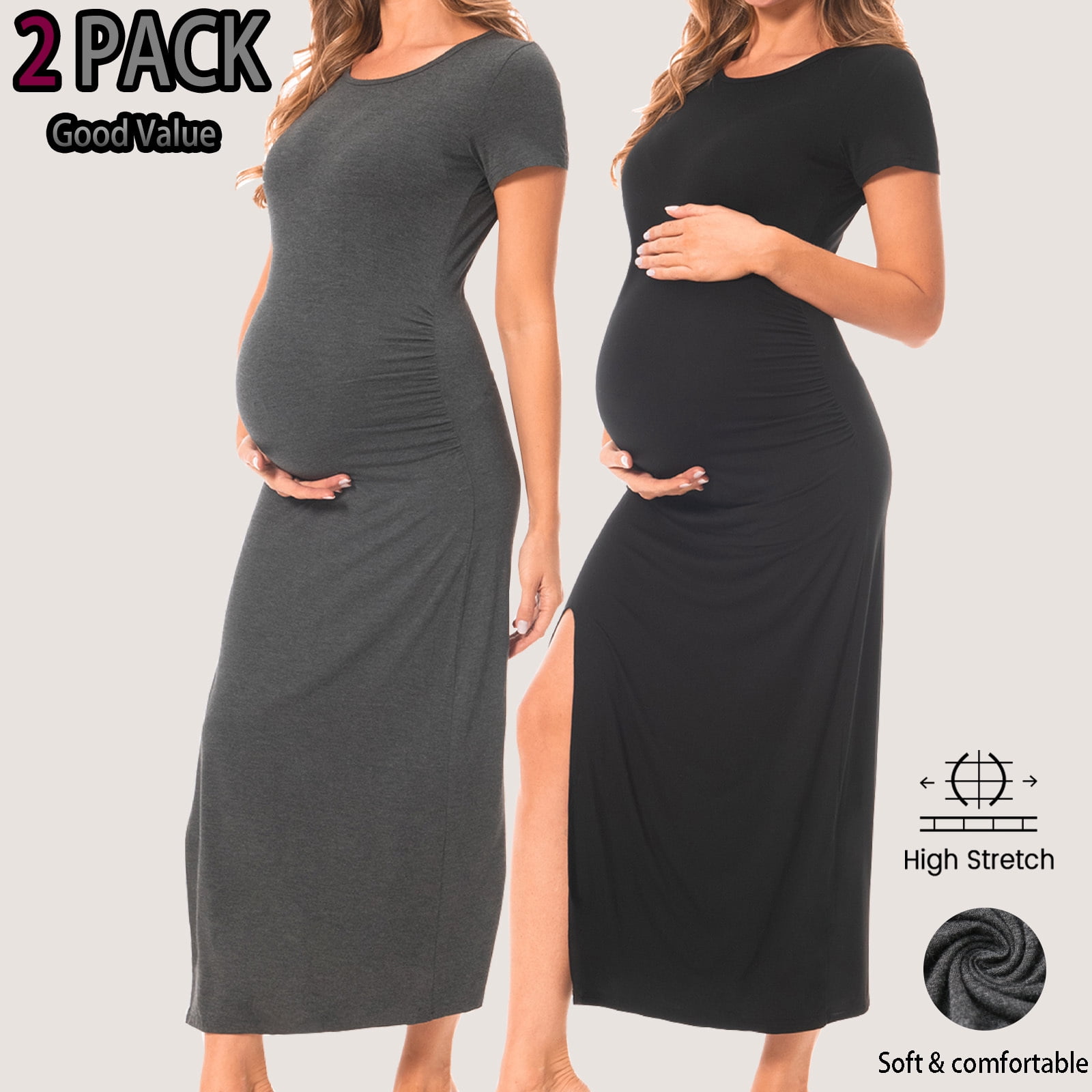 Bearsland Women's Short Sleeve Maternity Dress Ruched Split Pregnancy ...